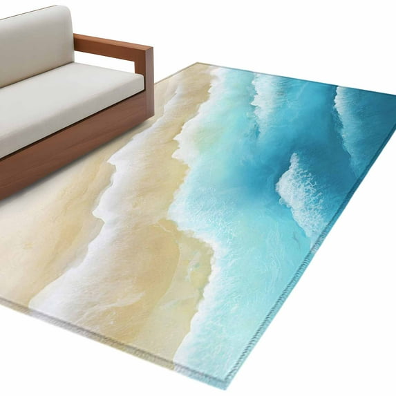Light Blue Beige Beach Washable Area Rug 4 x 6 ft Abstract Gradient ...