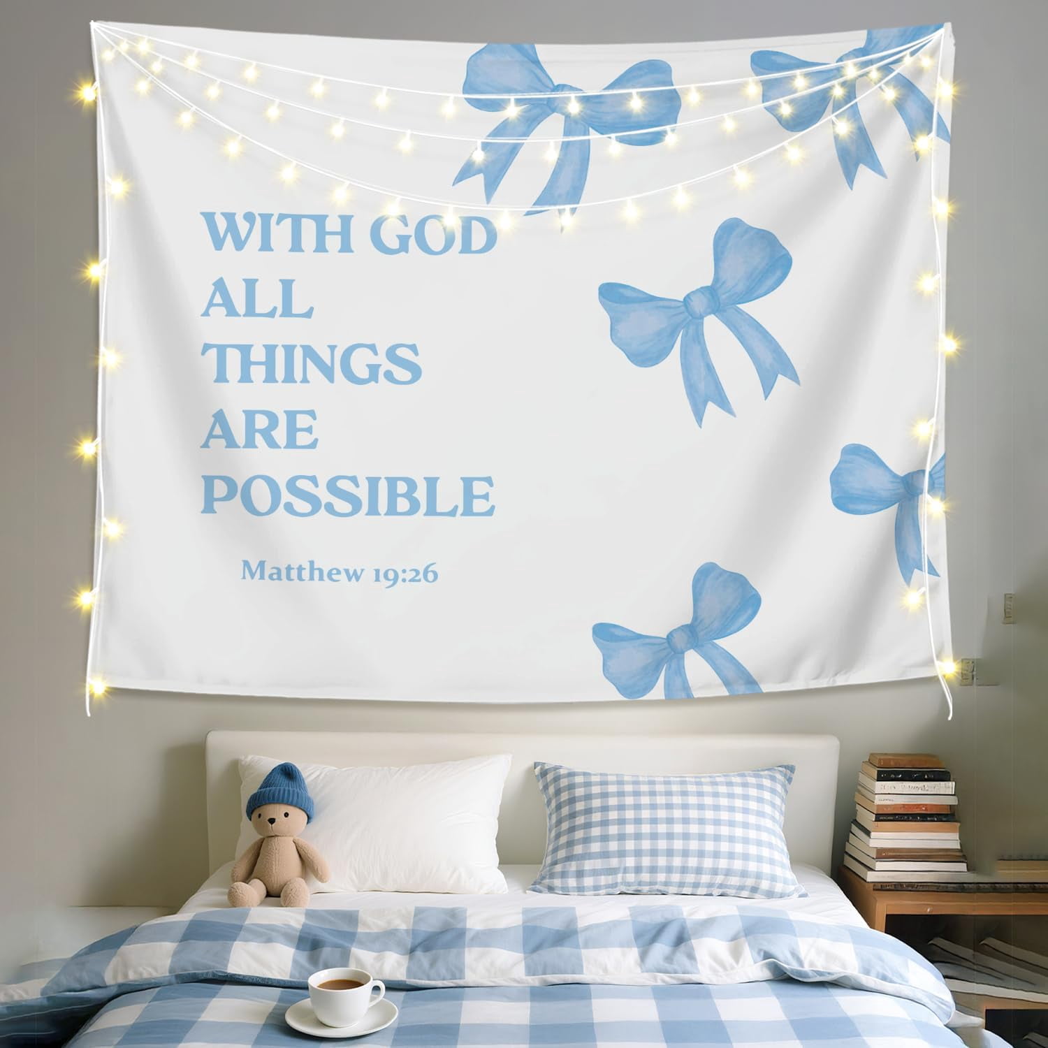 Light Blue Bible Verse Christian Wall Tapestry – With God All Things ...