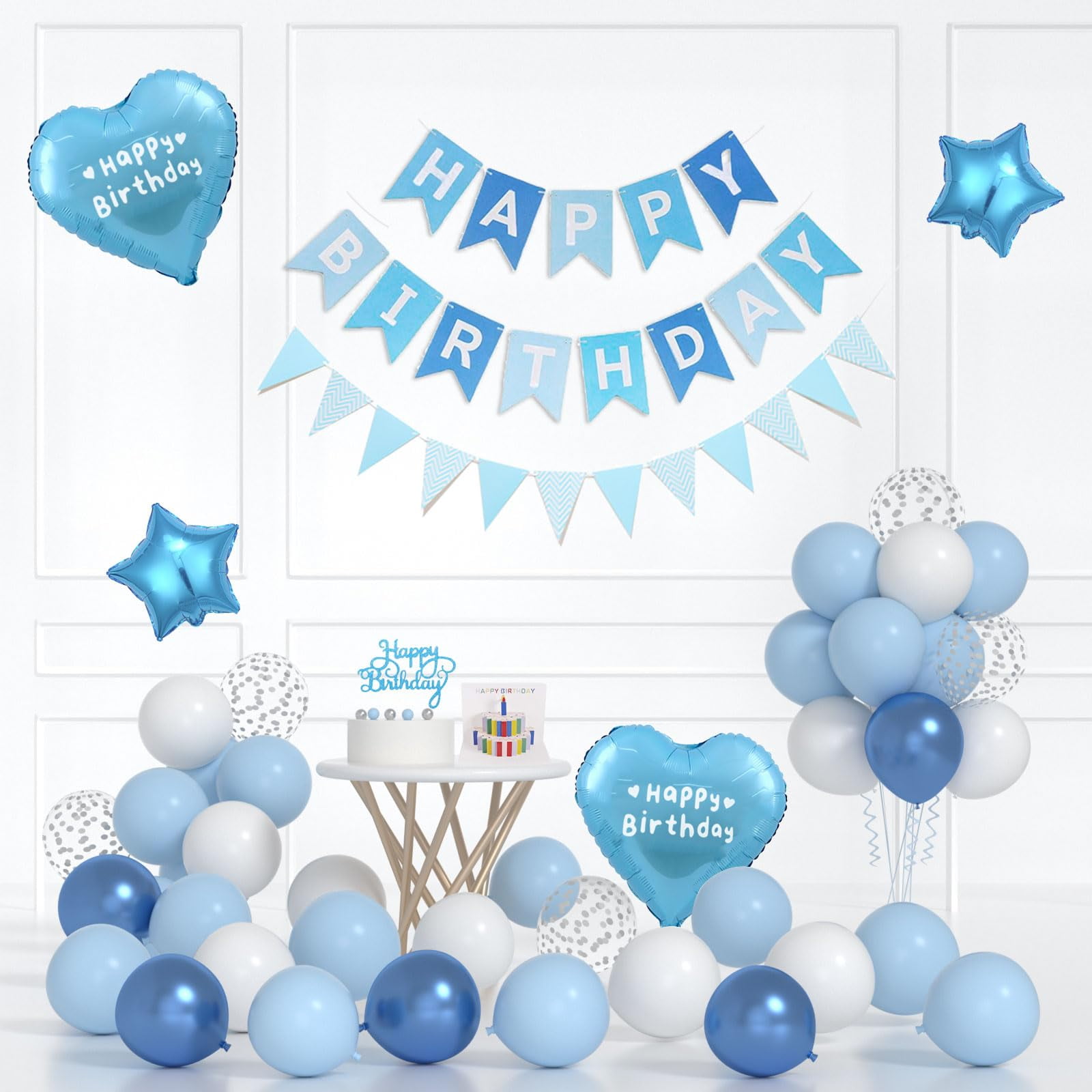 Light Blue Birthday Decorations for Boys, AFN1Blue Birthday Banner ...
