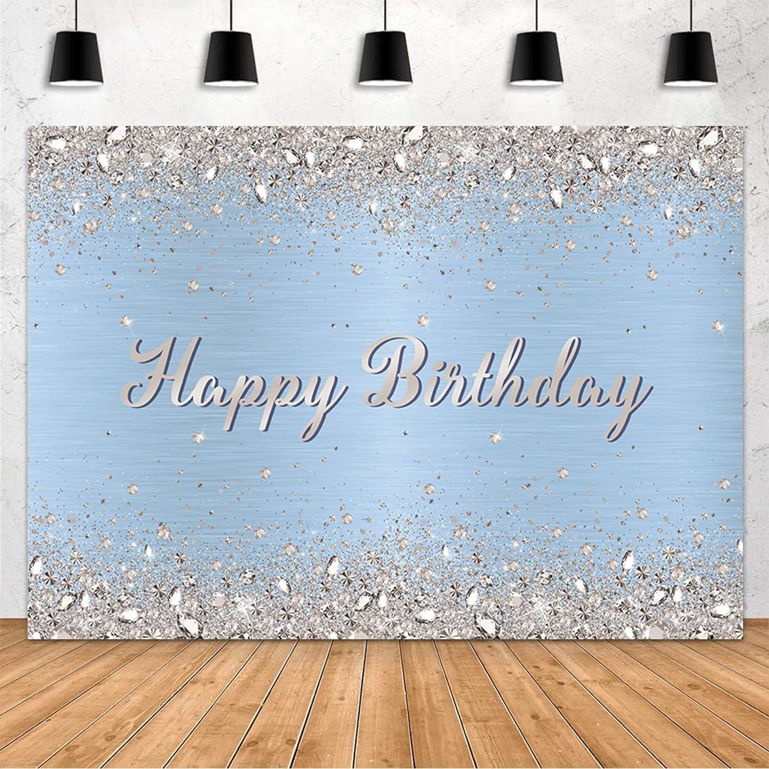 Light Blue Birthday Party Decorations Backdrop Shinning Silver Diamond ...