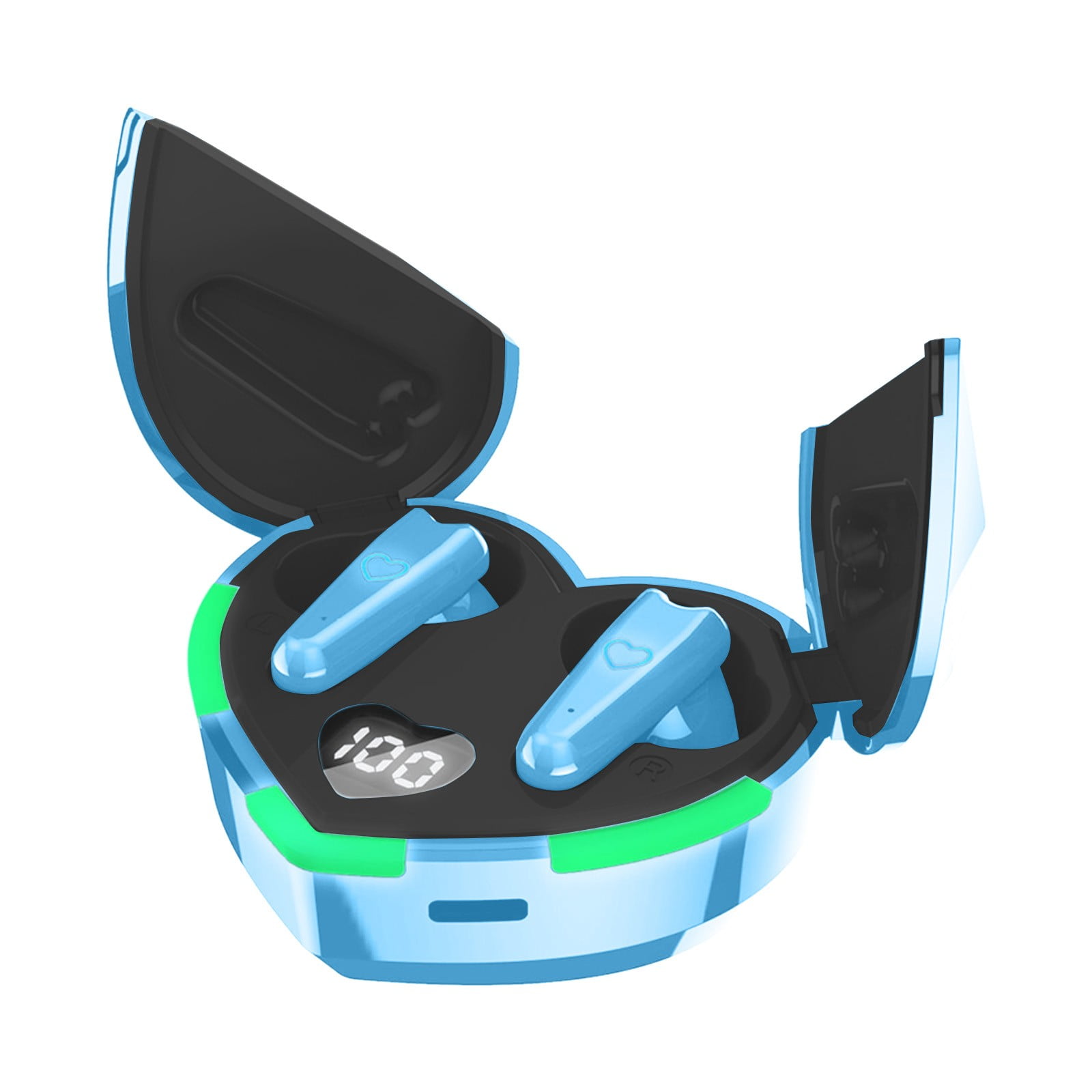 Light Blue Bluetooth Earbuds 5.3 With Charging Case Digital Display ...