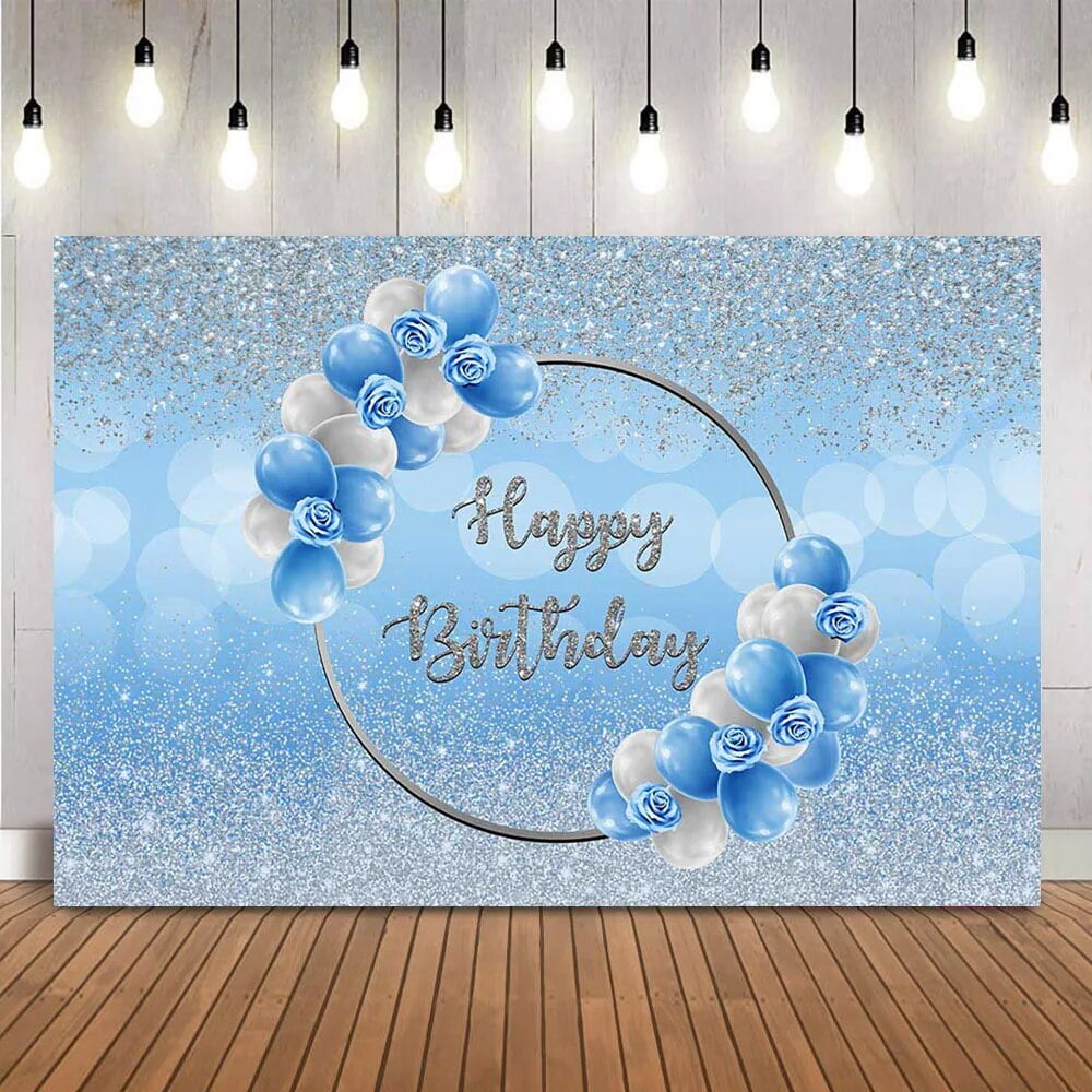 Light Blue Boeh Sliver Glitter Birthday Backdrop Adult Theme Birthday ...