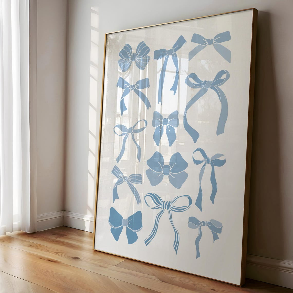 Light Blue Bows Print, Preppy Wall Art, Blue Coastal Cowgirl, Coquette ...