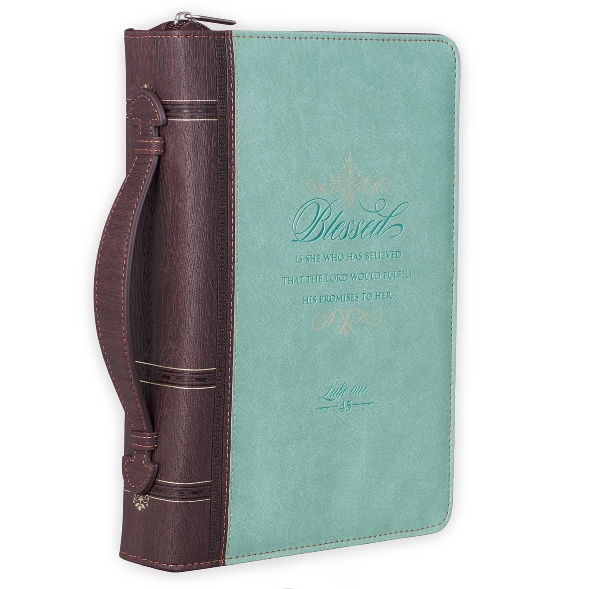 Christian Art Gifts Light Blue and Brown Faux Leather Bible Cover ...