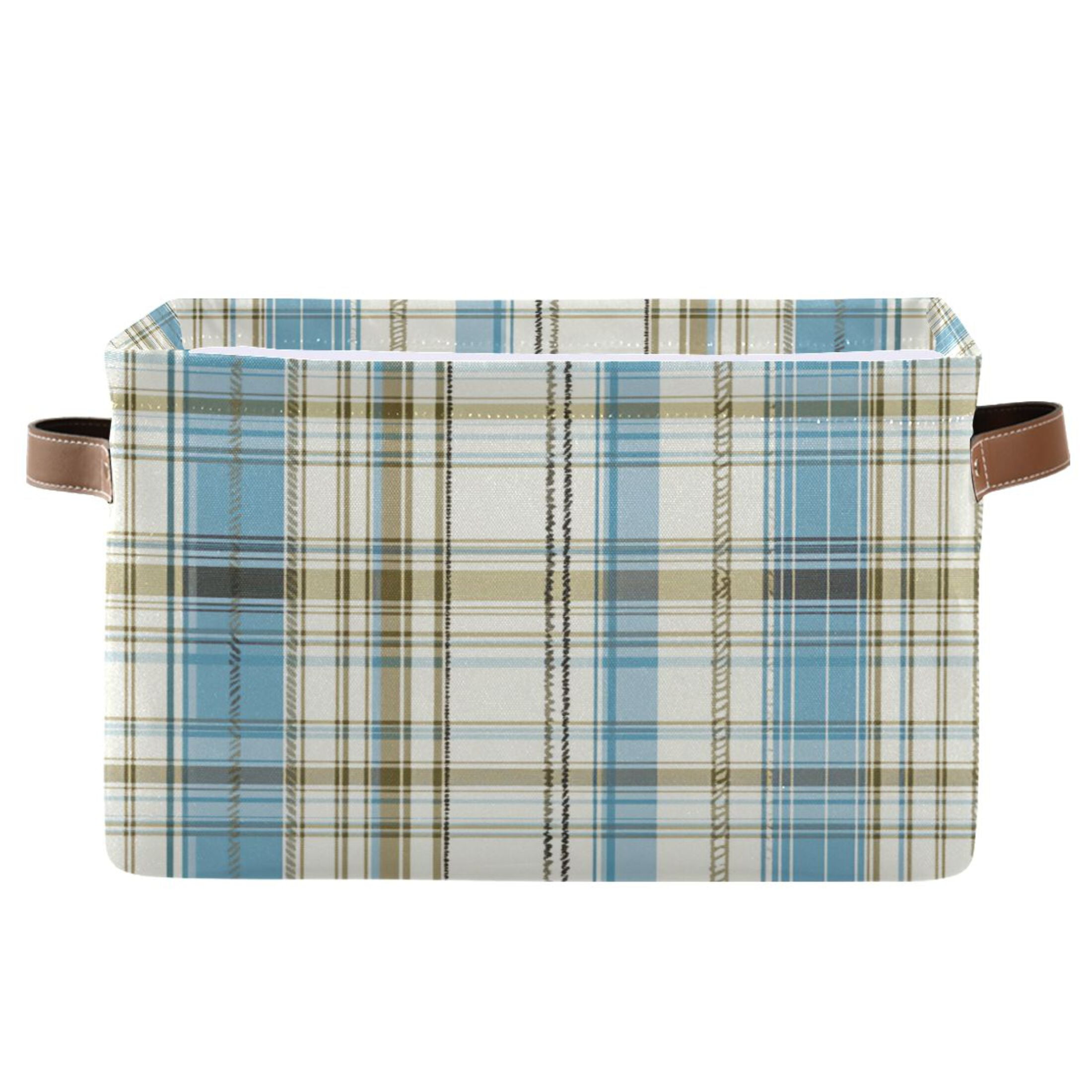 Light Blue and Brown Tartan Foldable Storage Basket,Canvas Fabric ...