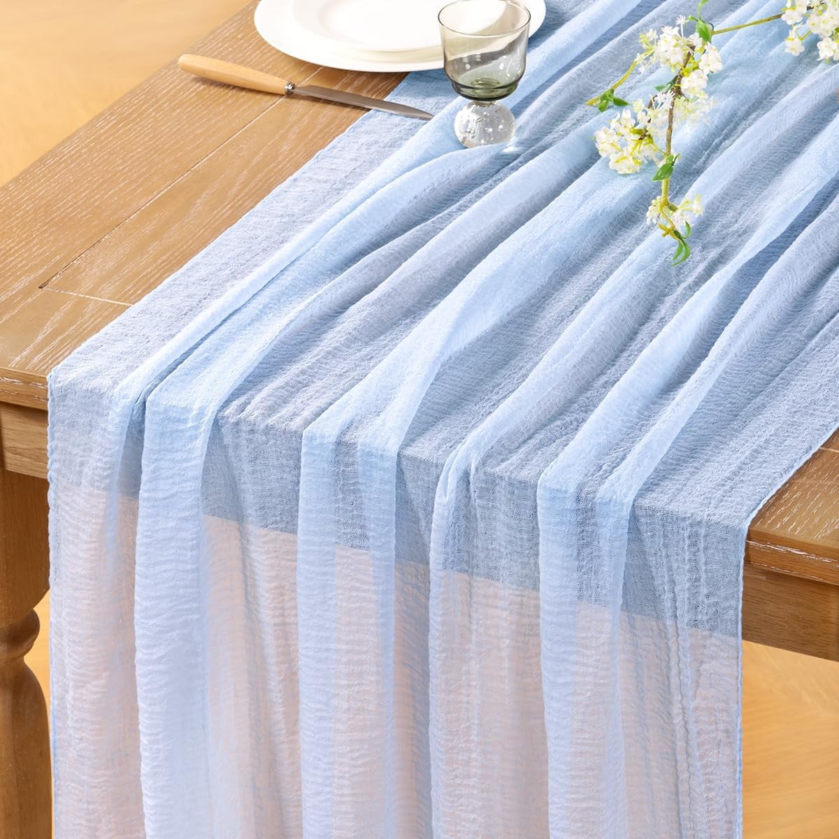 Light Blue Cheesecloth Table Runner 4 Pack Boho Gauze Summer Blue Table ...