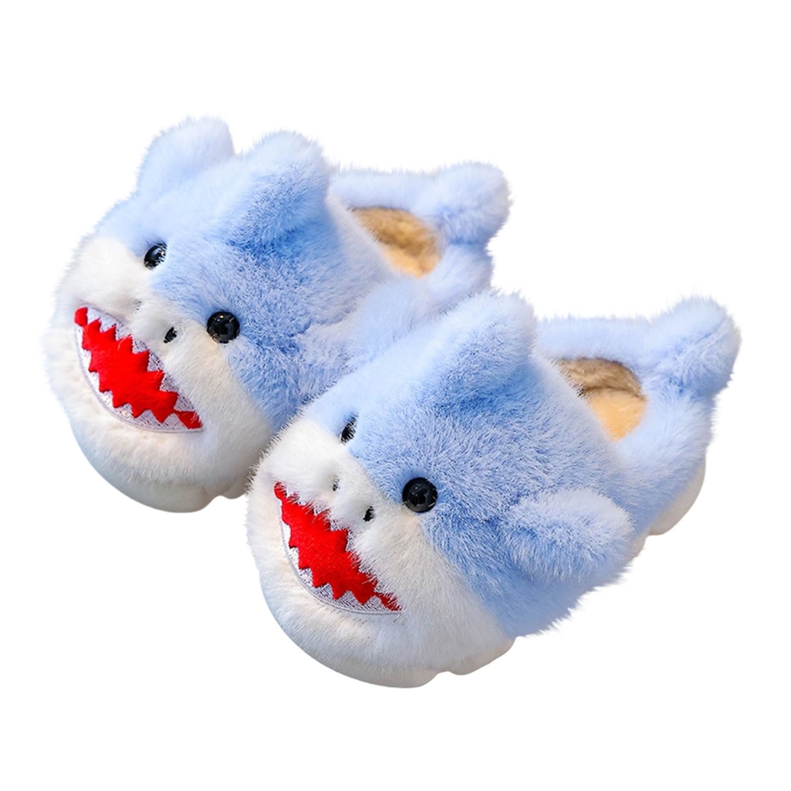 Light Blue Childrens Cozy Slippers With Shark Motif Pale Hue Thick Base ...