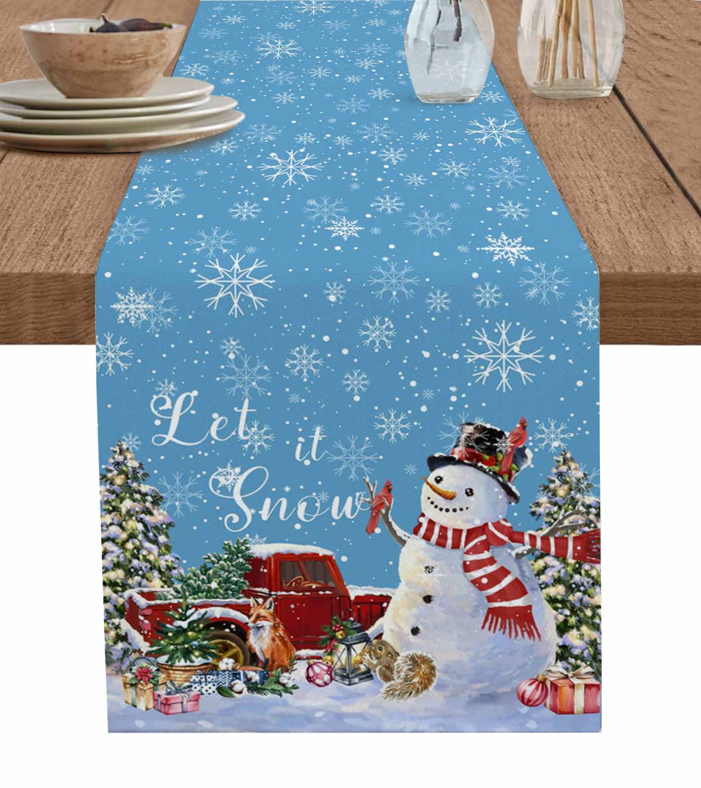 Light Blue Christmas Table Runner 36 Inches, Snowman Snowflake Red ...
