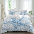 Light Blue Coastal 4 Piece Duvet Cover Set California King Size Beach ...