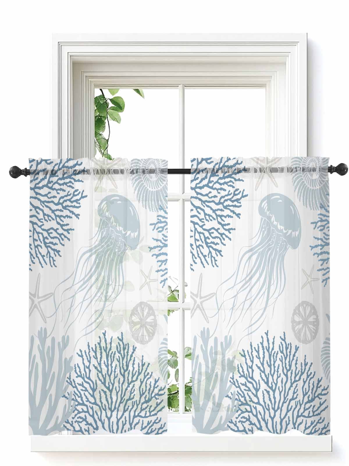 Light Blue Coastal Curtains 45 Inch Length,Sheer Curtains for Bedroom ...
