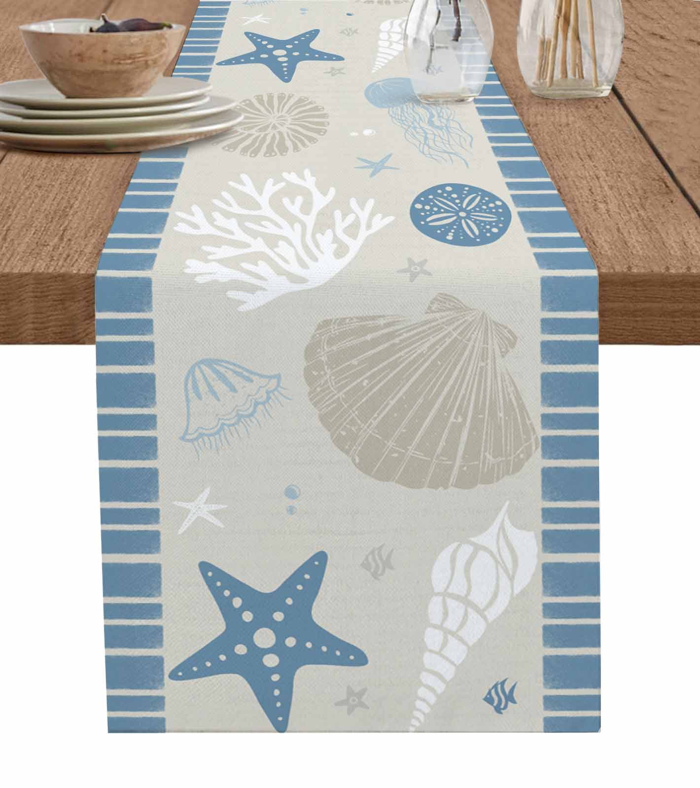 Light Blue Coastal Table Runner - 90 Inch Long, Kitchen Dining Table ...
