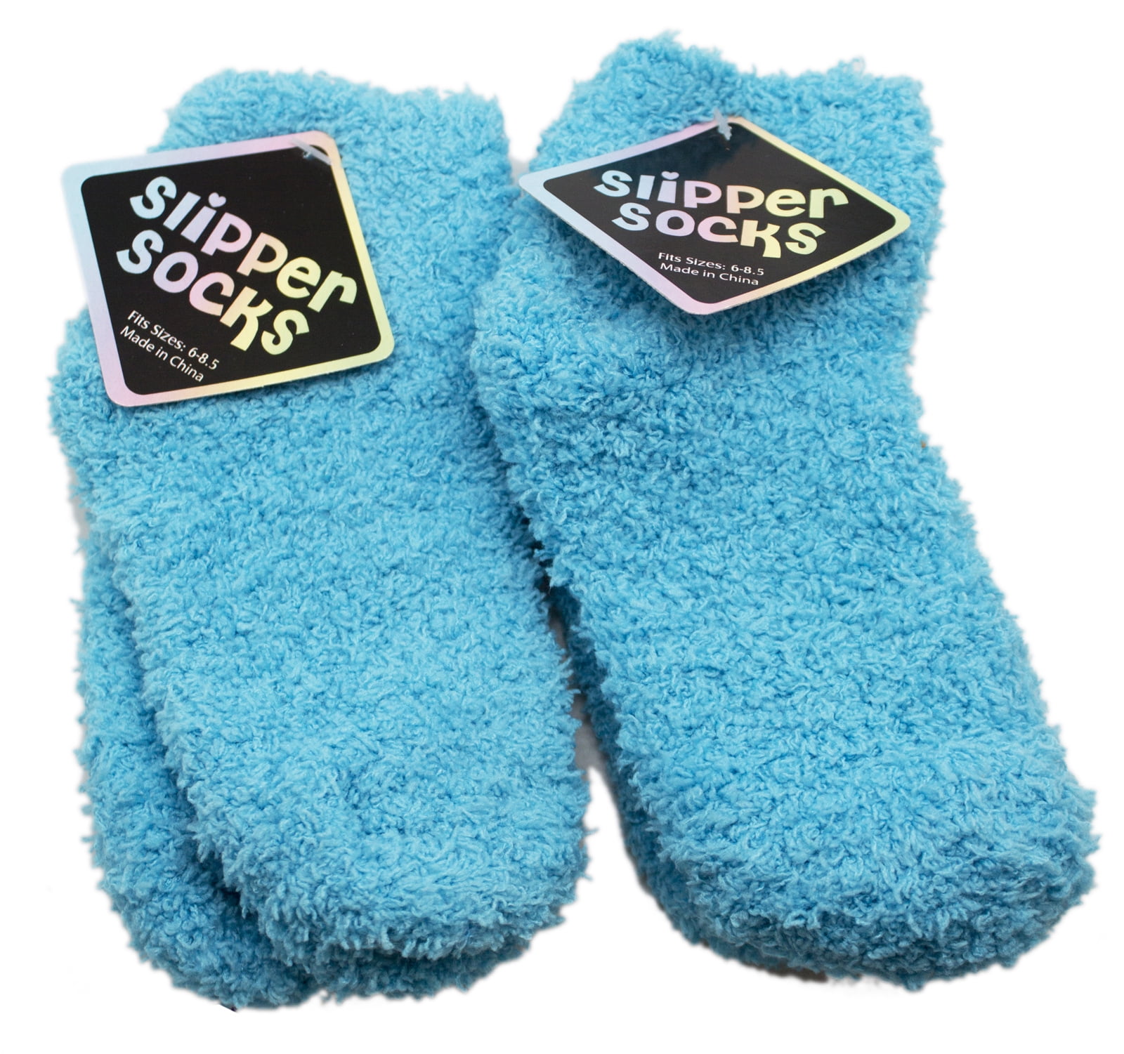 Light Blue Colored Fuzzy Slipper Socks (2 Pairs, Size 6-8.5) - Walmart.com