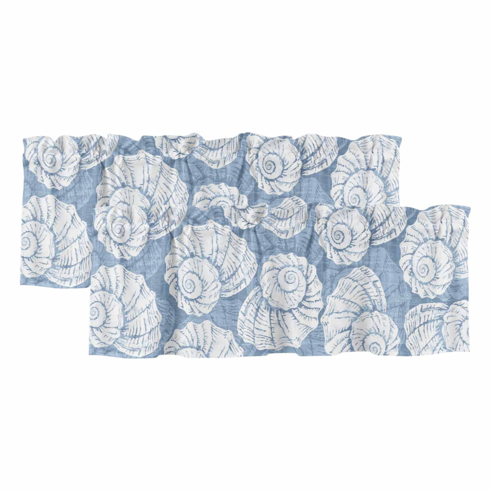 Light Blue Conch 2 Panels Kitchen Valance, Coastal Summer Ocean Beach ...