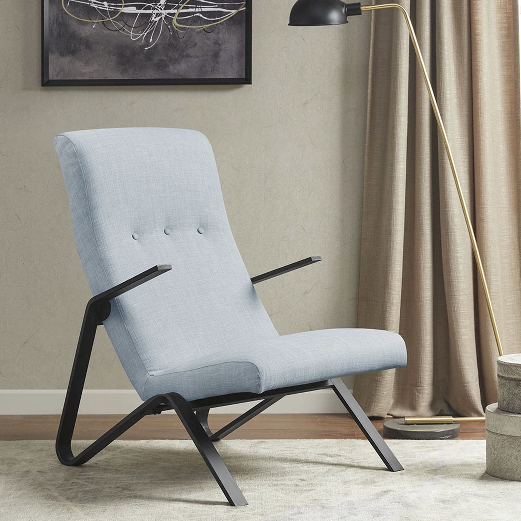 Light Blue Contemporary Chair - Solid Wood Frame & Metal Legs - Walmart.com