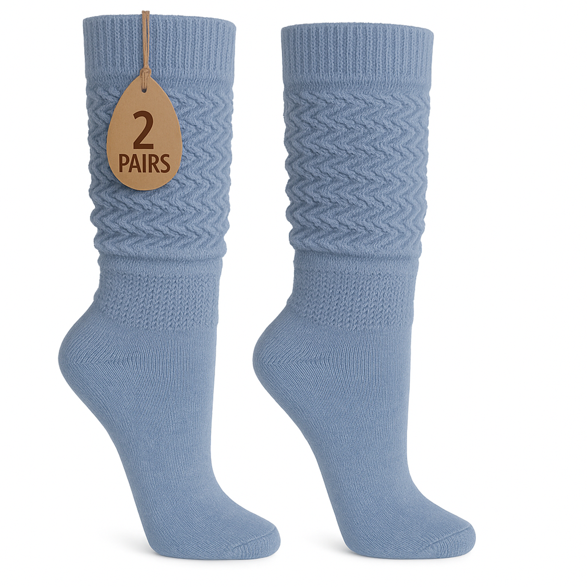 Women's Extra Long Slouch Scrunch Socks Knee High Cotton Blend 2 Pairs ...