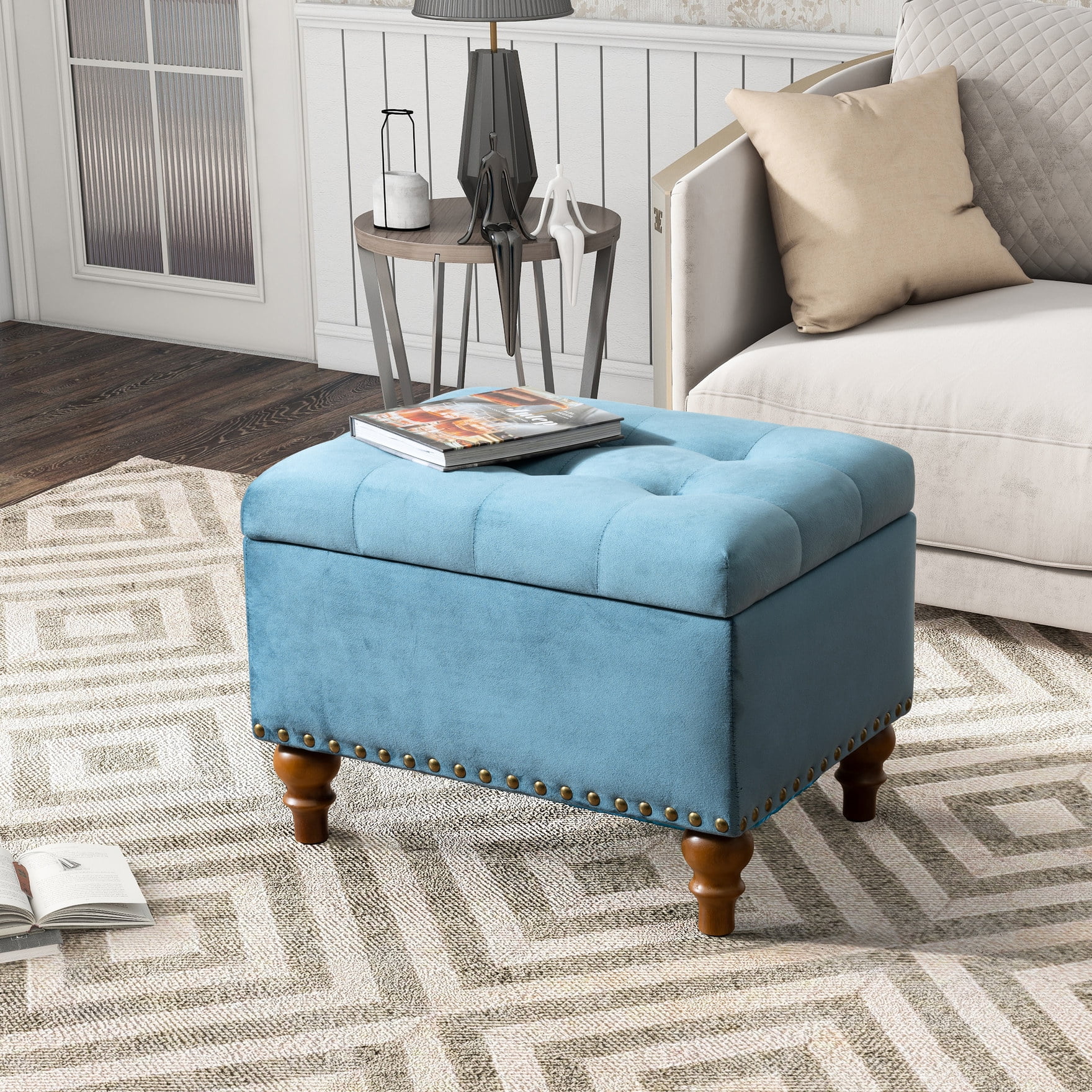 Light Blue Cream Velvet - Hidden Storage for Toys - Coffee Table in ...