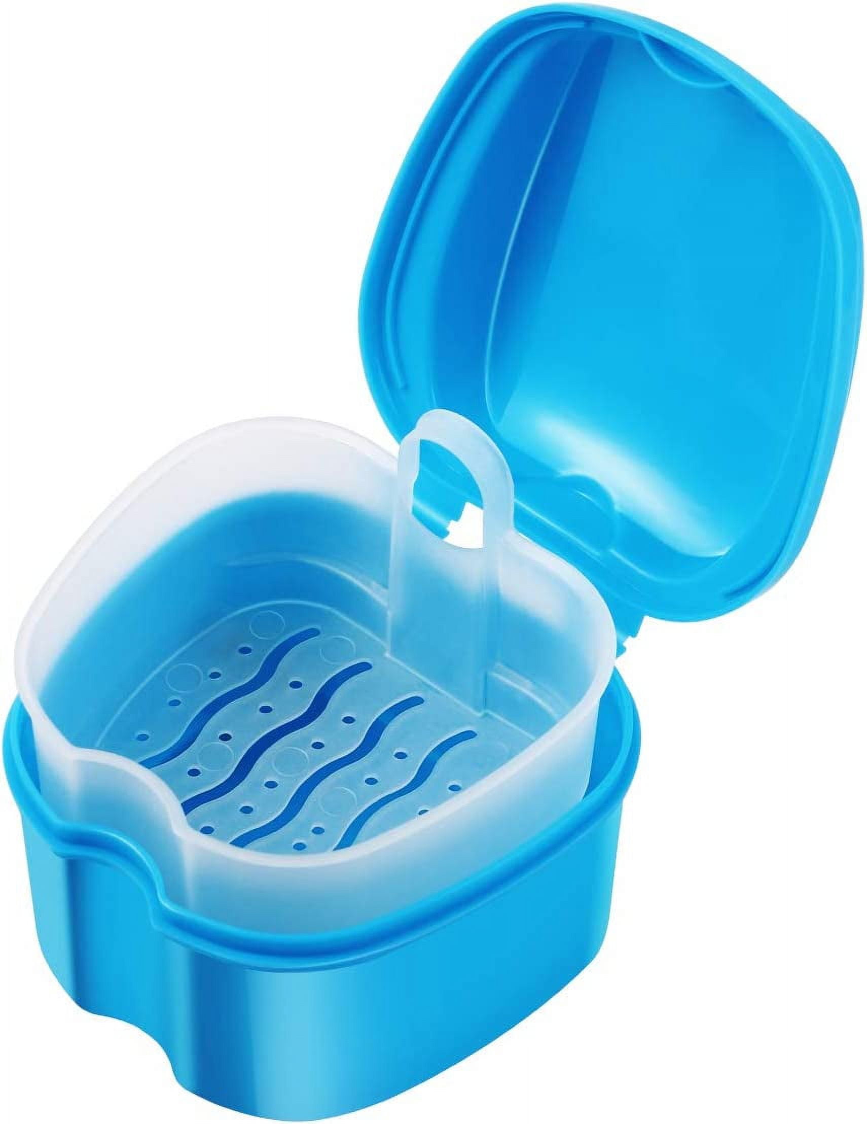 Light Blue Denture Box with Basket Blue Dental Appliance Storage Box ...