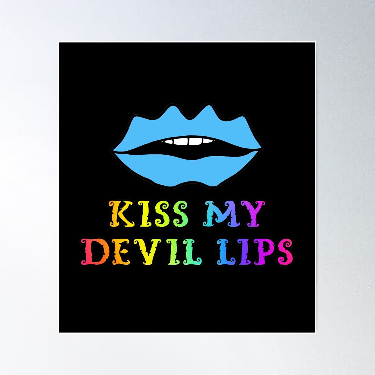 Light Blue Devil Lips Poster Wall Art, Modern Wall Decor For Living ...