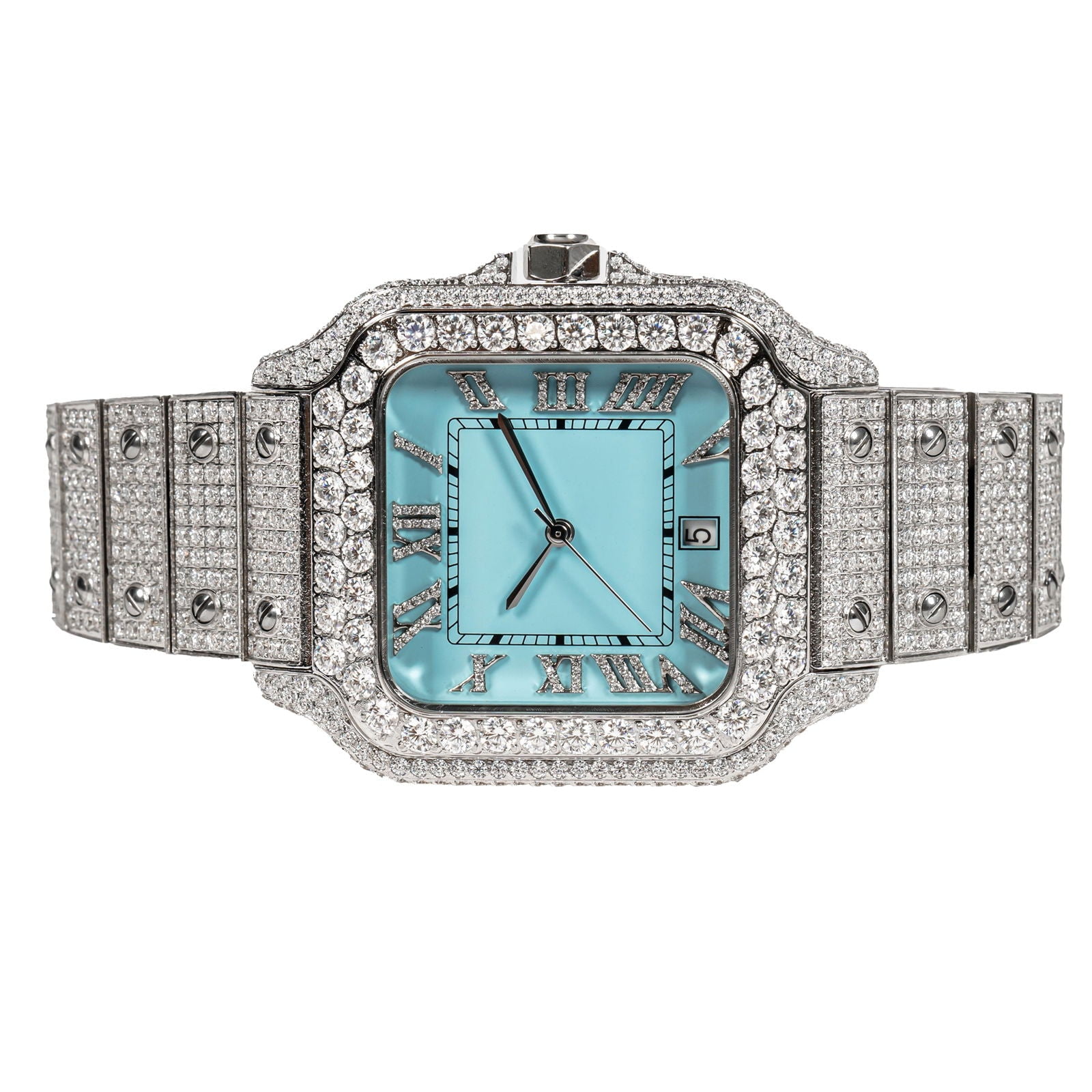 Light Blue Dial Watch Moissanite Diamond Men Custom Luxury 40mm ...