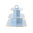 Light Blue Disposable 3-Tier Dessert Stand, Gold Rim Scalloped Design ...