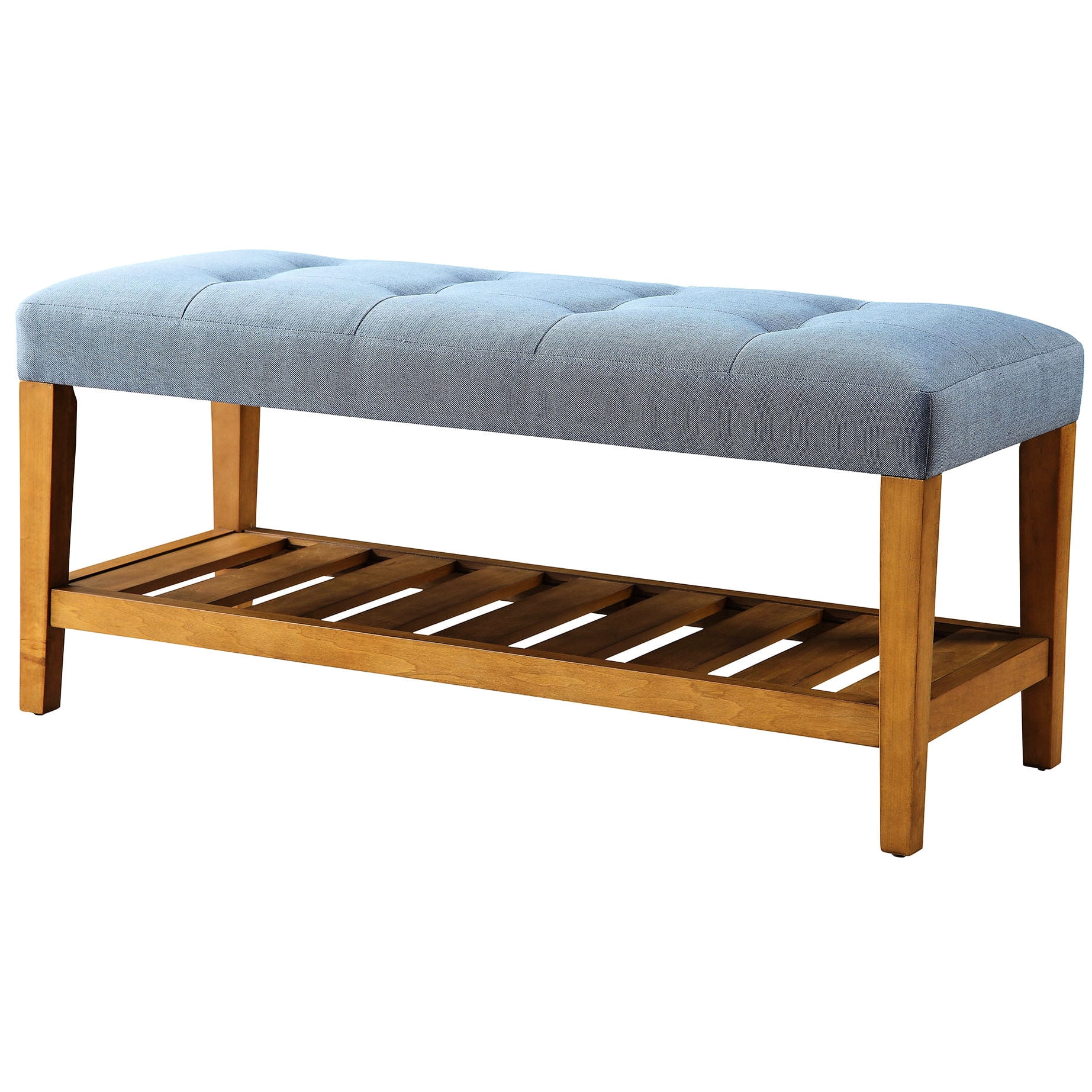 Light Blue Fabric Bench in Oak | Contemporary Seating with Under ...