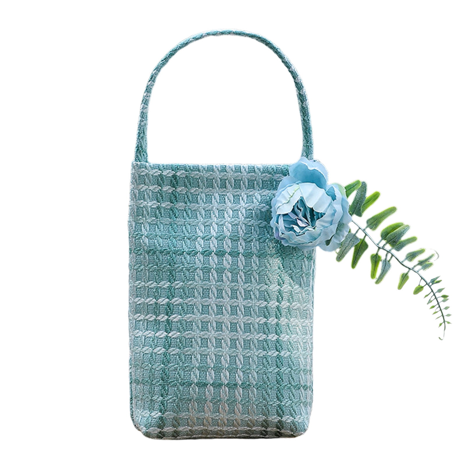 Light Blue Fabric Flower Arrangement Box Handbag 4.33X10.24 Inch ...