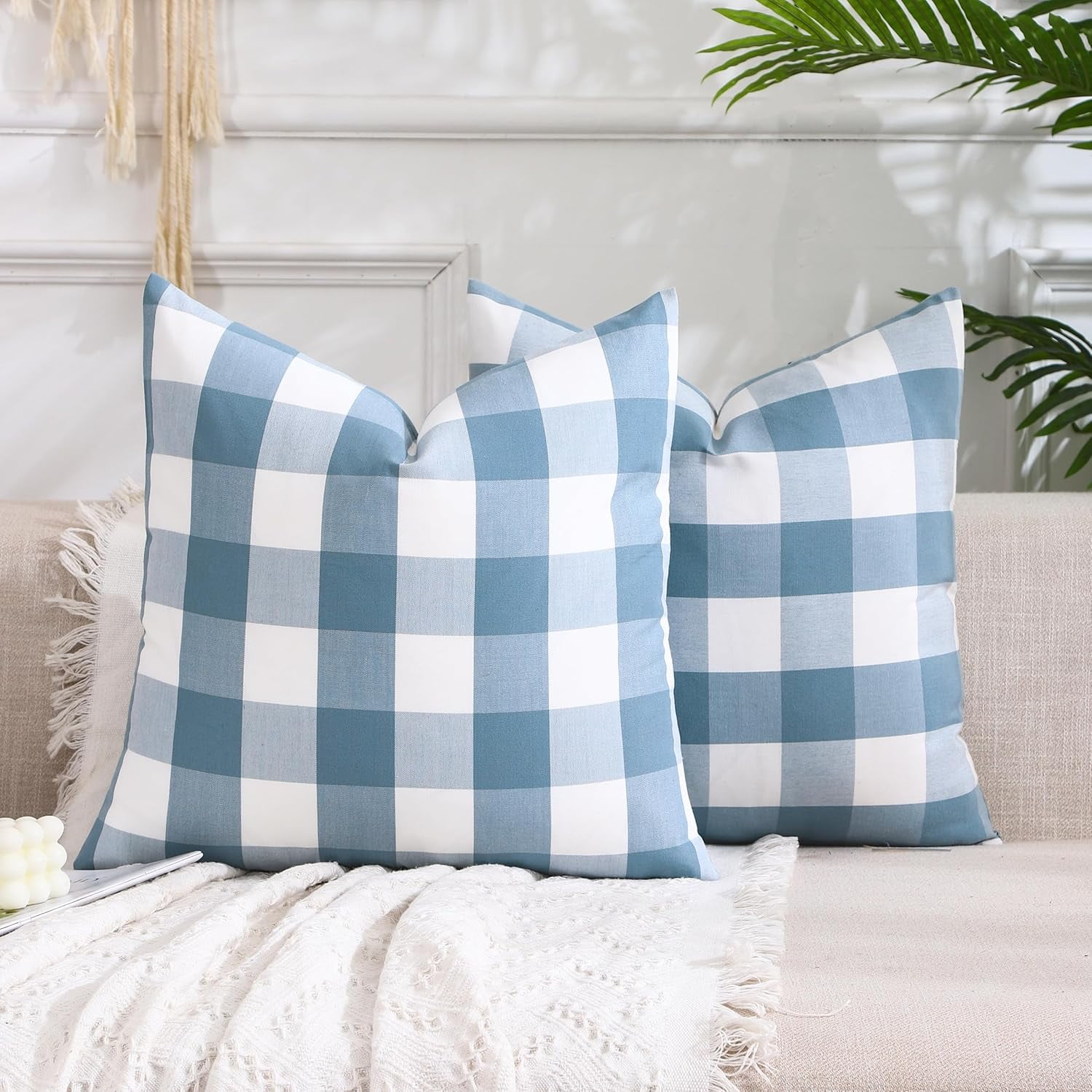 Light Blue Farmhouse Buffalo Plaid Pillow Covers 18x18 Set of 2 Blue ...