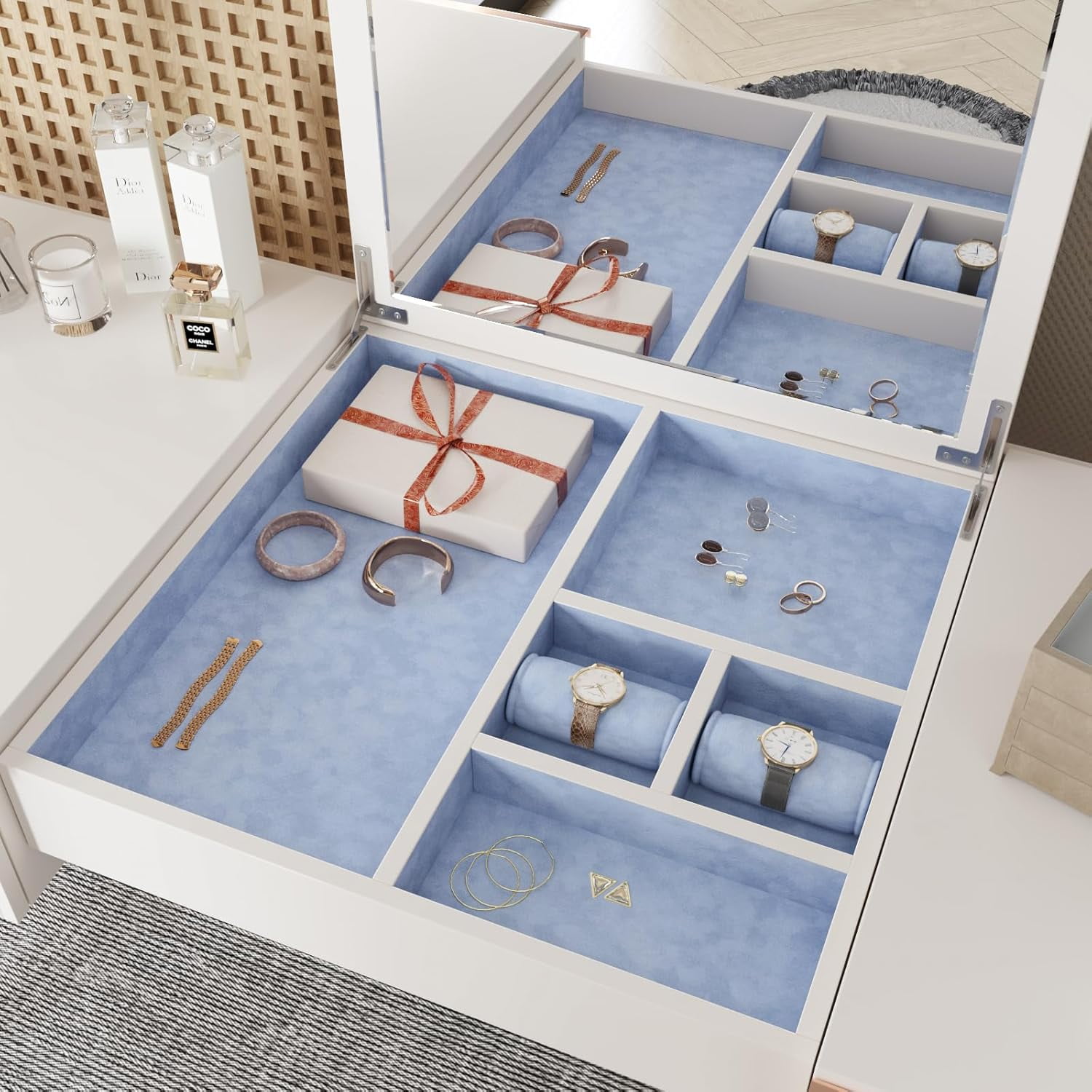 Light Blue Felt Drawer Liner Velvet Wallpaper Peel And Stick Blue ...