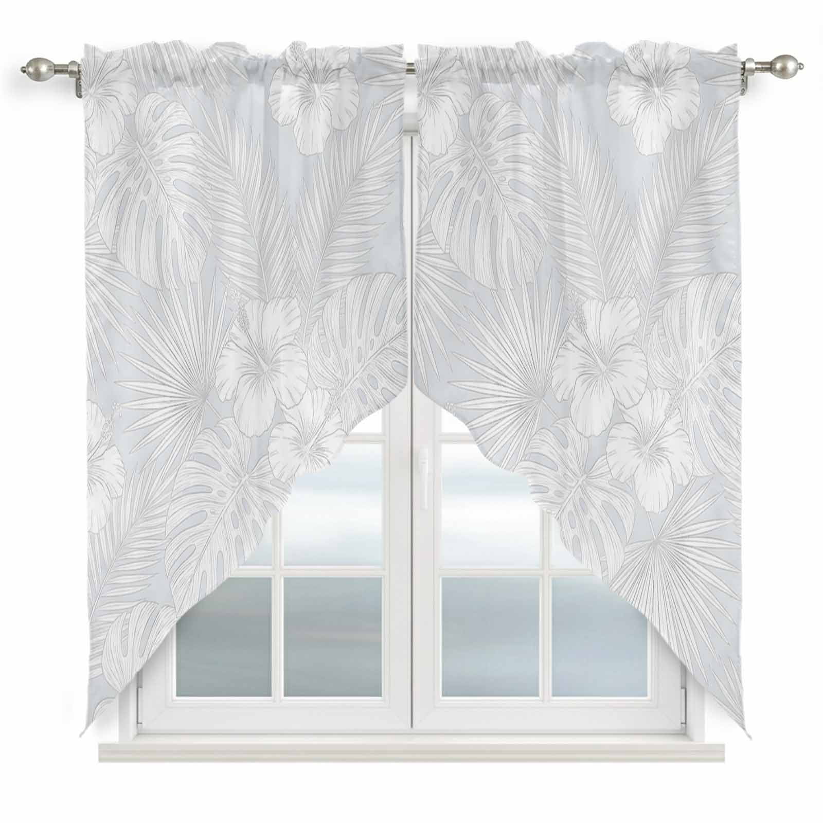 Light Blue Floral Leaf Swag Curtain Valance for Window 2 Panels Summer ...