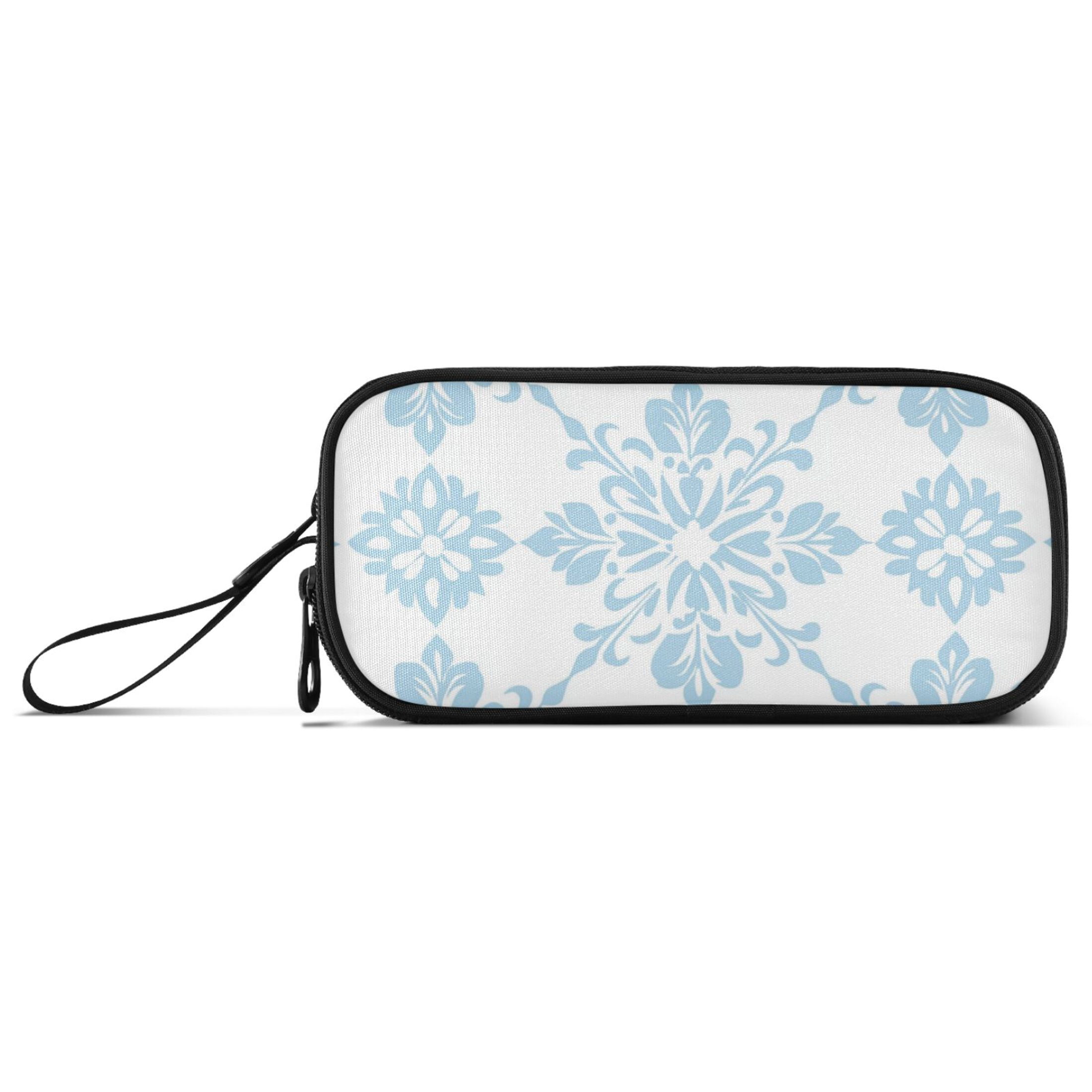 Light Blue Floral Patterns Pencil Case Stationary Holder Pen Bag Pencil ...