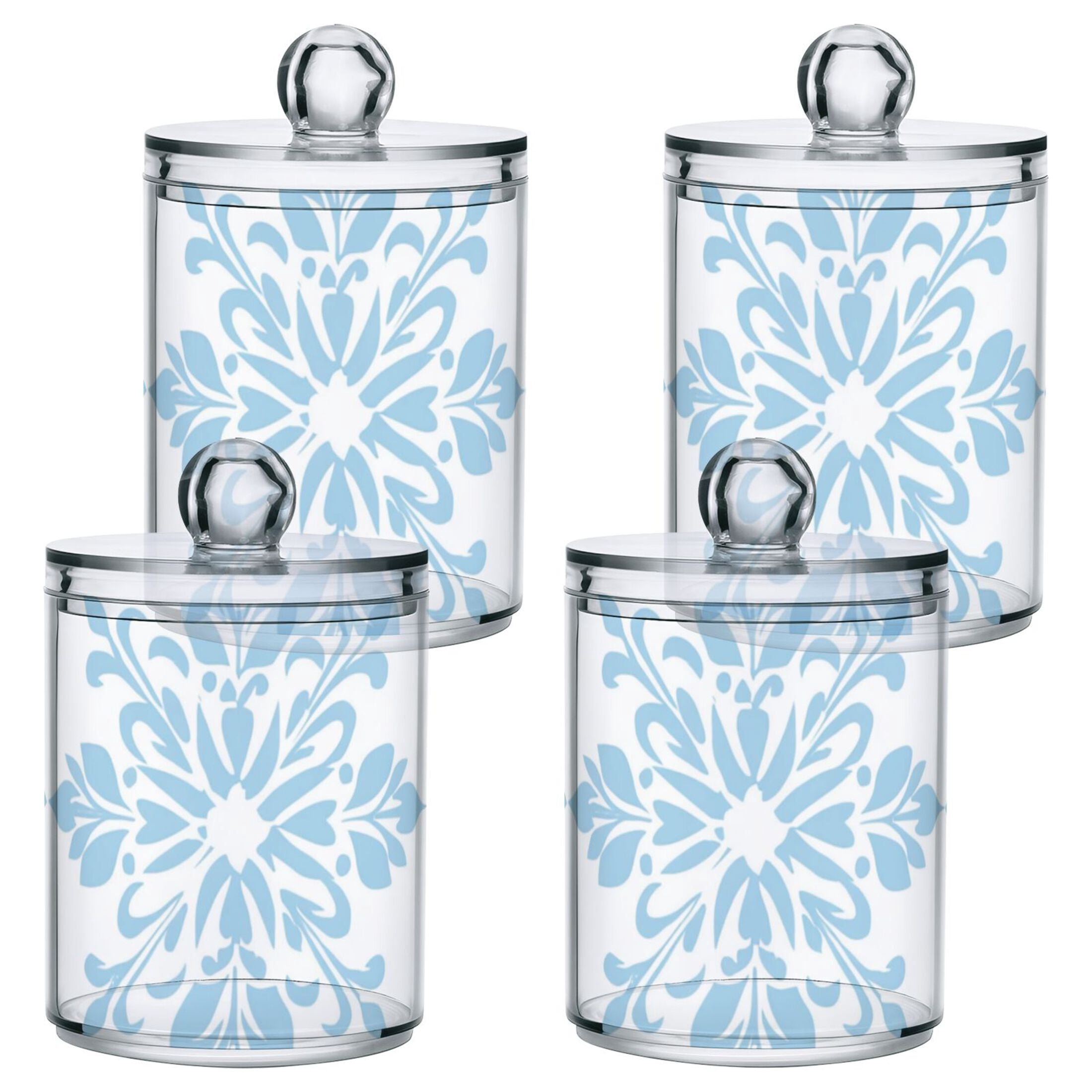 Light Blue Floral Patterns Translucent Plastic Cans Storage Canisters ...