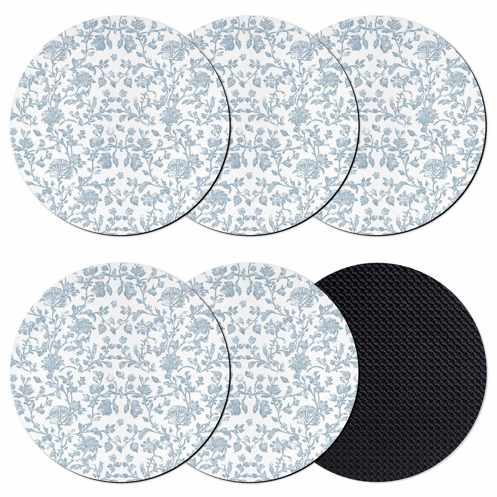 Light Blue Flower Coasters Set of 6, Vintage Farmhouse Boho Leaf Spring ...