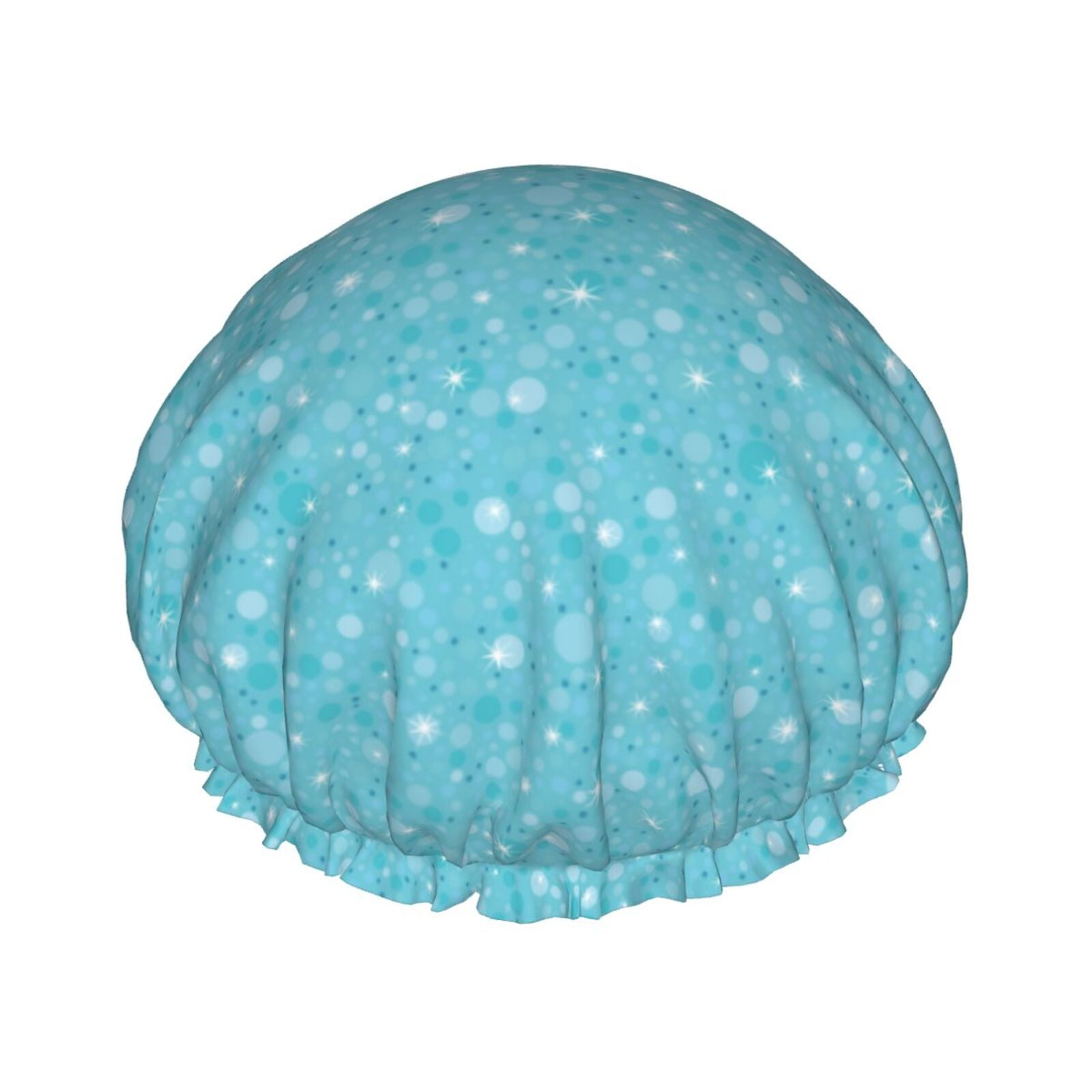 Light Blue Glitter Patterns Shower Cap, Reusable Bath Hair Hat for all ...