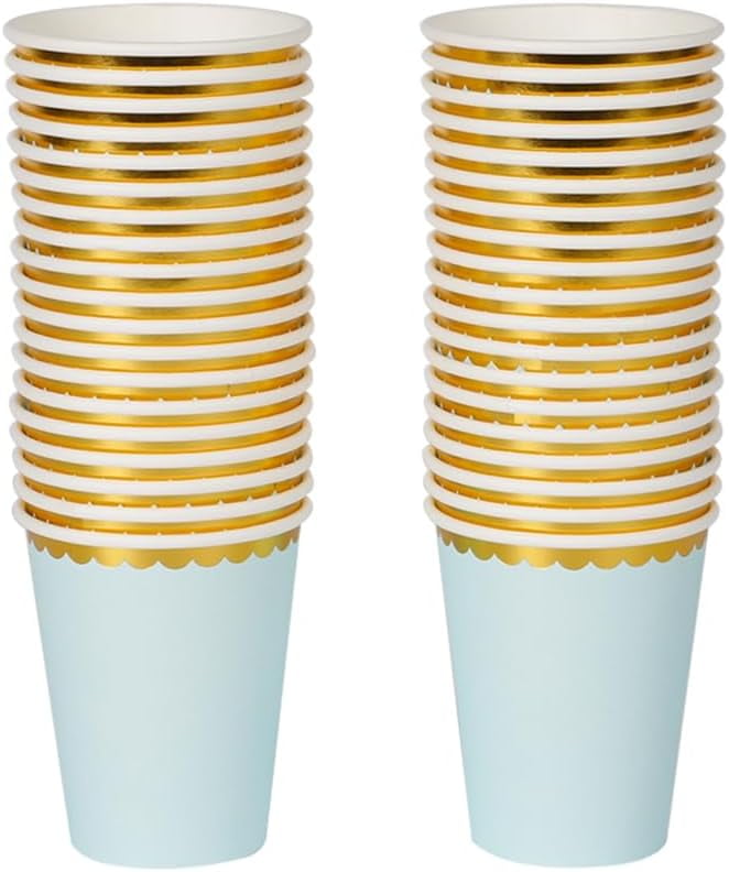 Light Blue Gold Paper Cups with Metallic Foil Scalloped Gold Border ...