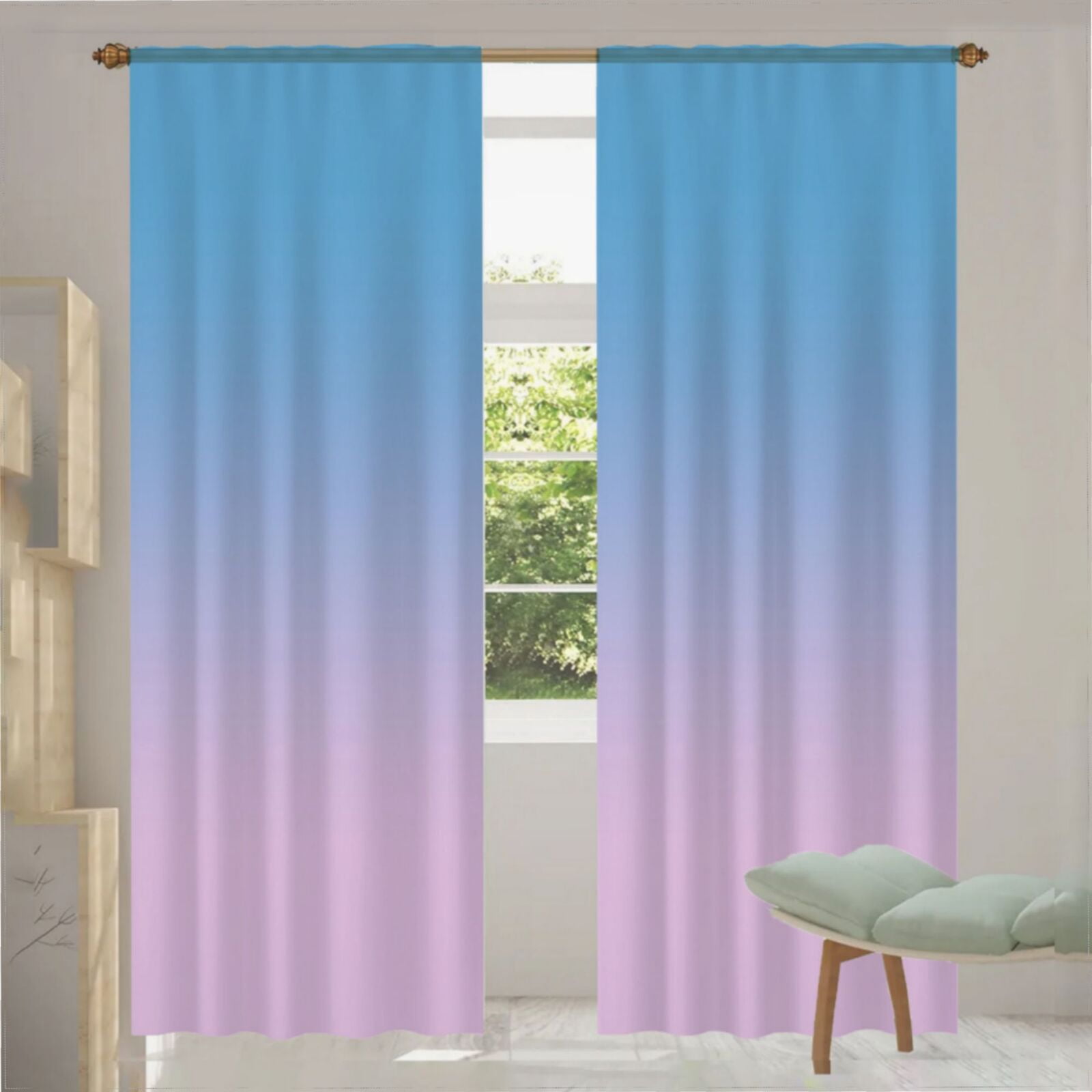 Light Blue Gradient Window Tulle Curtains for Living Room Kitchen ...