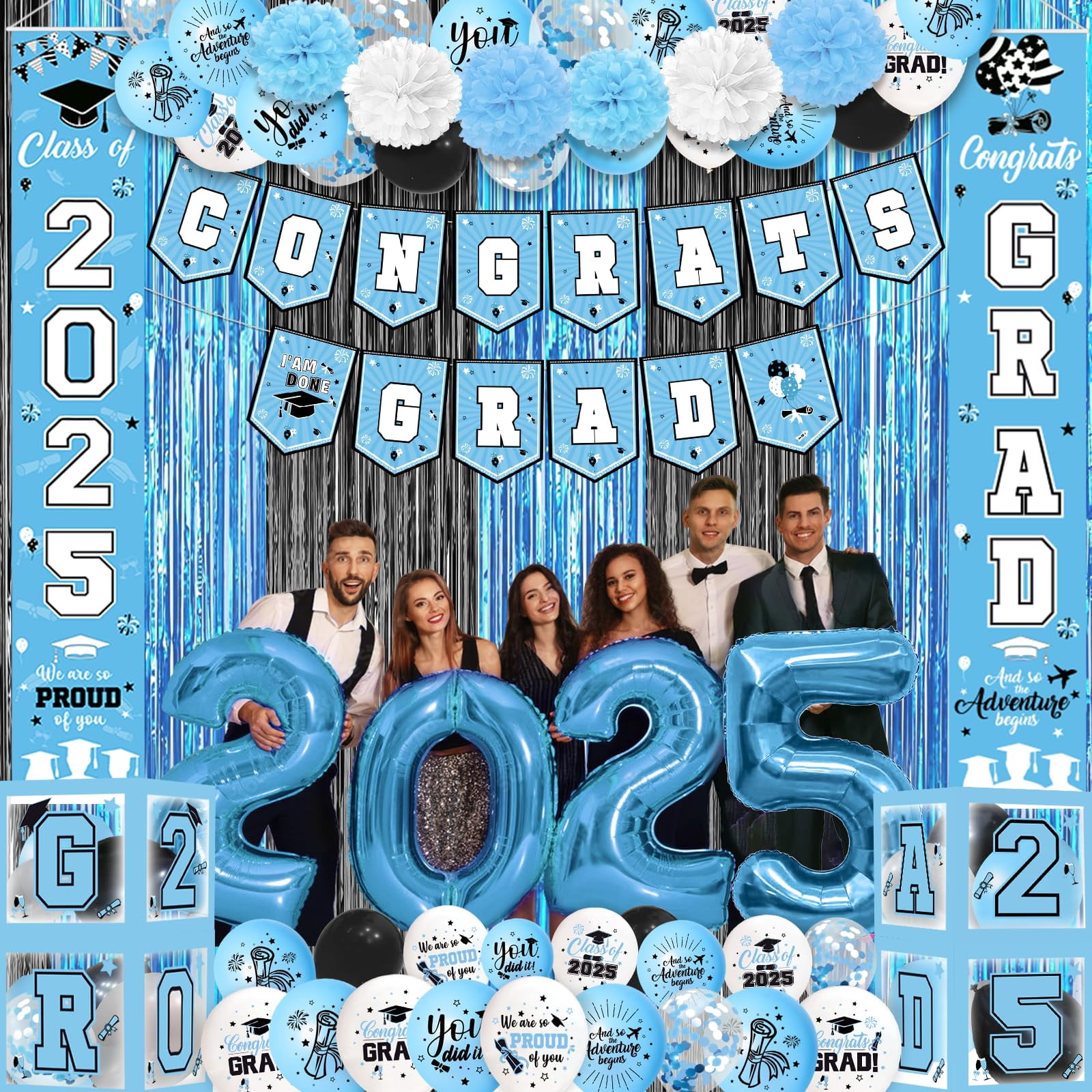 Light Blue Graduation Decorations SSF20 2025 Congrats Grad Banner Class ...