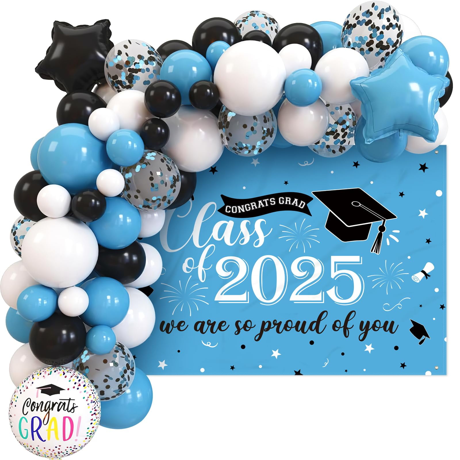 Light Blue Graduation Photo Backdrop Banner And Balloons Garland Sky ...