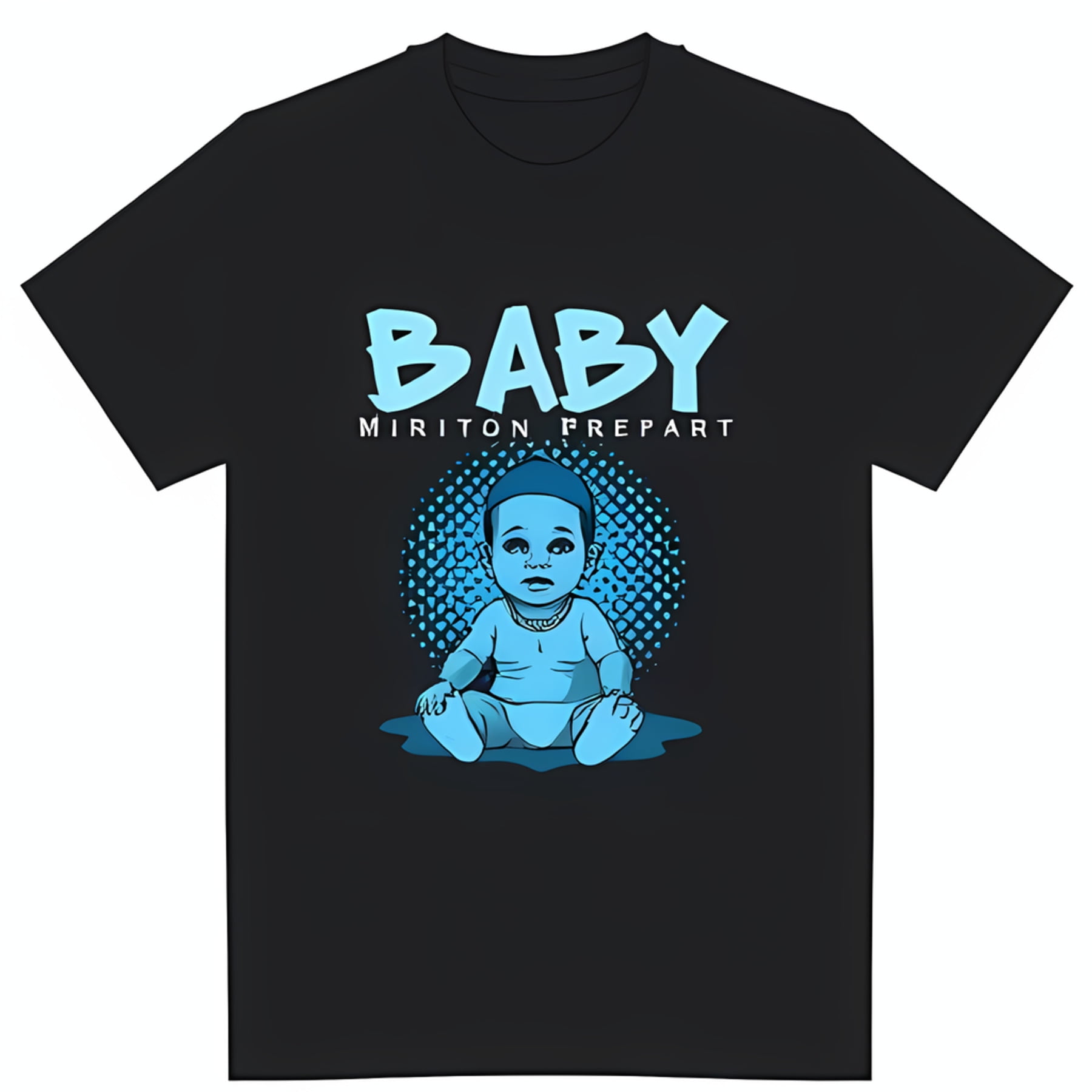 Light Blue Graphic Black T-Shirt Cute ' MIRITON PREPART' Design ...