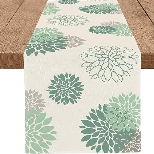 Light Blue Gray Table Runner Wild Dahlia Pinnata Floral Table Runner ...