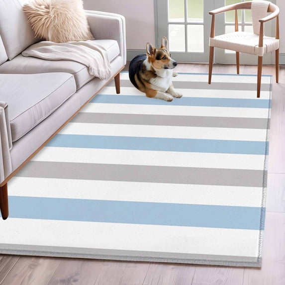 Light Blue Grey Stripe Area Rug 3x5 FT, Non Slip Entryway Bedside ...