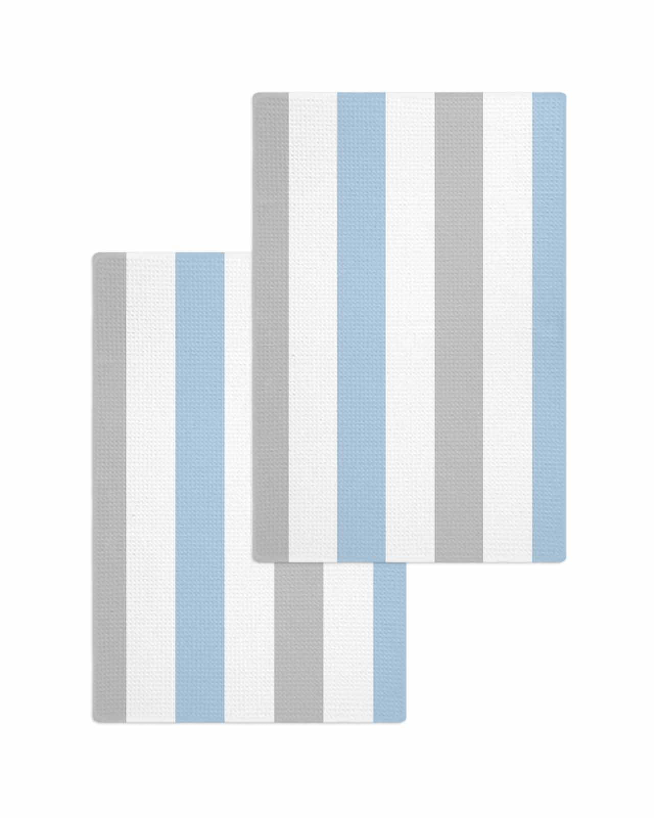 Light Blue Grey Stripe Kitchen Dish Towels for Drying Dishes Set of 2, Modern Farmhouse Vertical ...