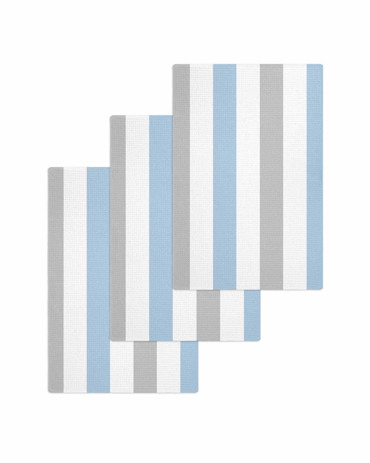 Light Blue Grey Stripe Kitchen Dish Towels for Drying Dishes Set of 3, Modern Farmhouse Vertical ...