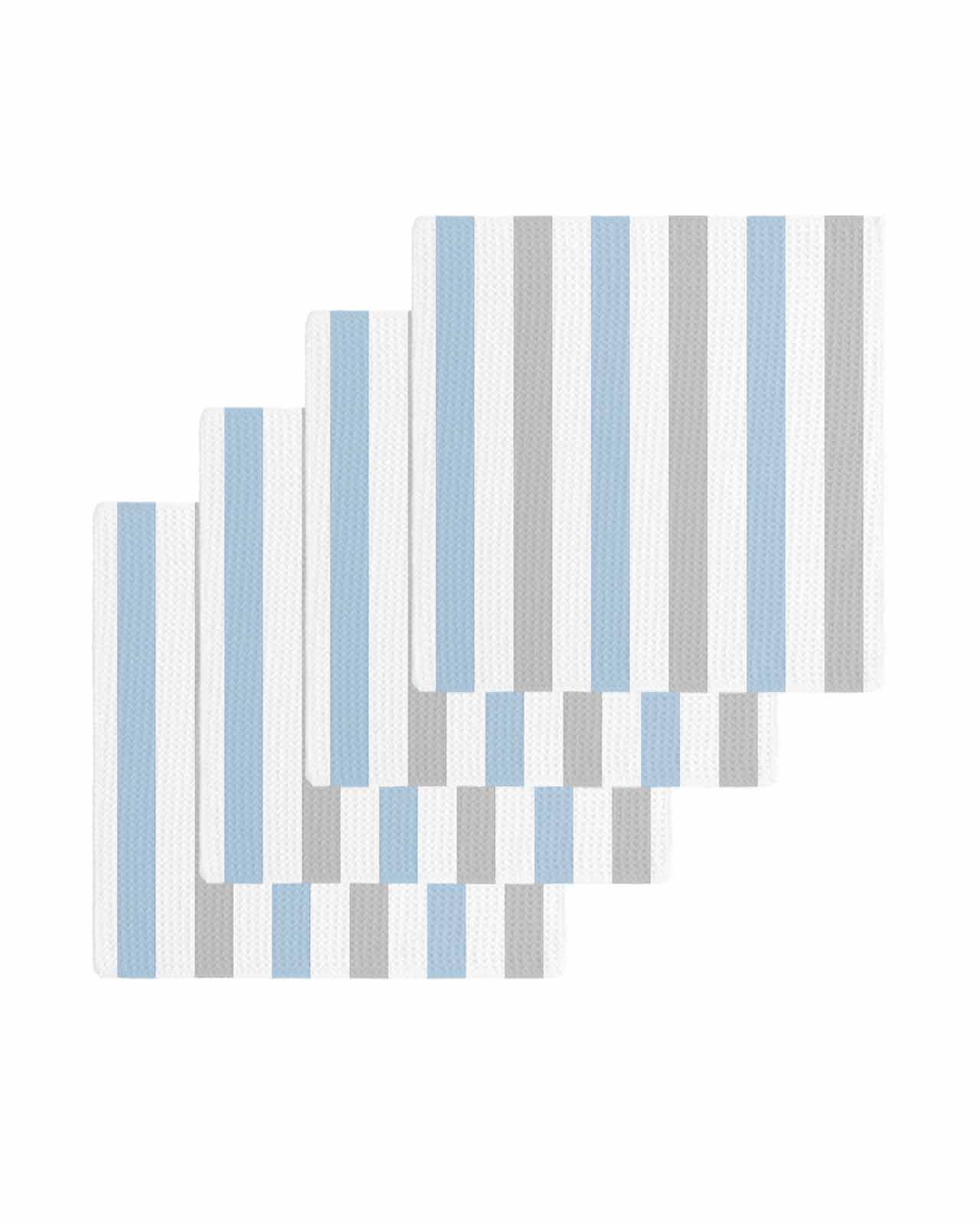 Light Blue Grey Stripe Kitchen Dish Towels for Drying Dishes Set of 4, Modern Farmhouse Vertical ...