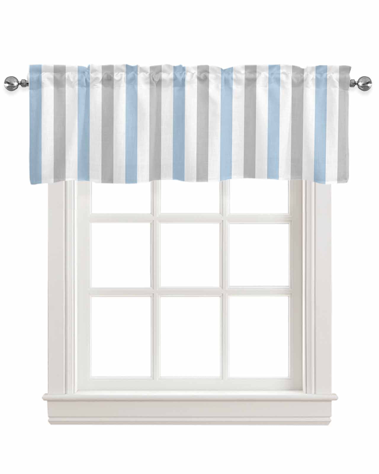 Light Blue Grey Stripe Kitchen Valances for Windows Farmhouse Linen ...