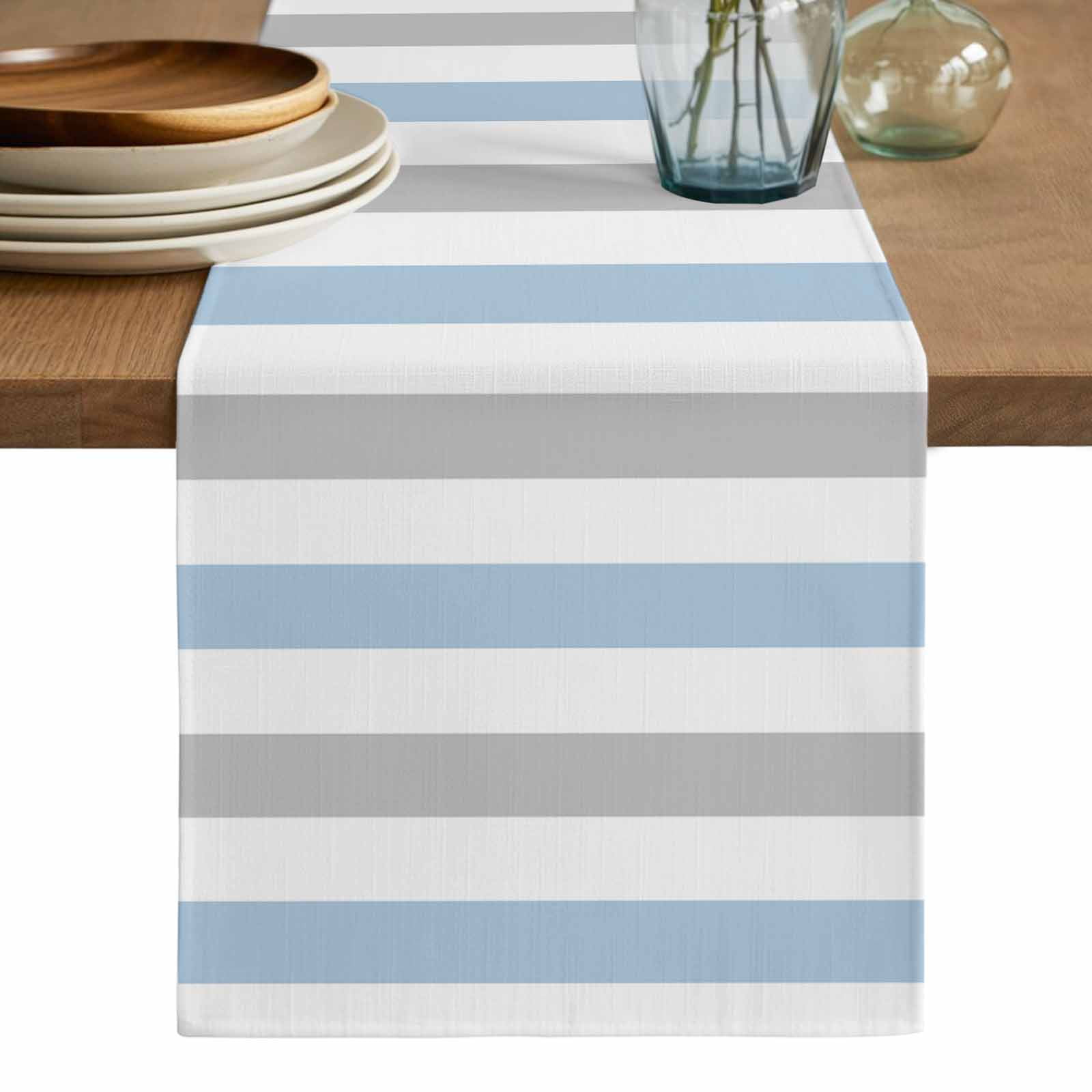 Light Blue Grey Stripe Table Runner, Modern Farmhouse Vertical Striped ...