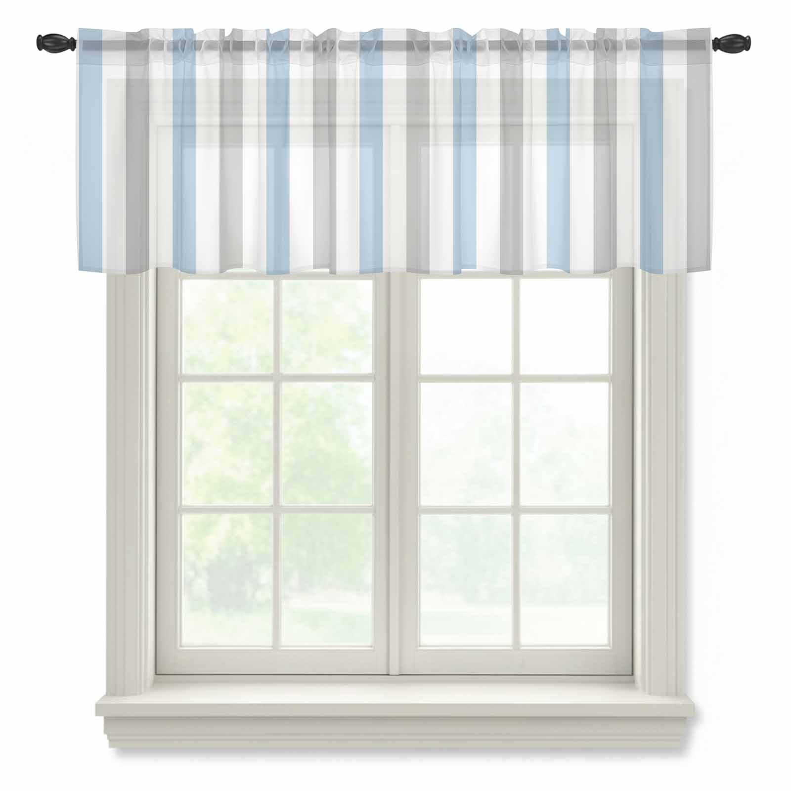 Light Blue Grey Stripe Valance Curtains for Kitchen/Living Room ...