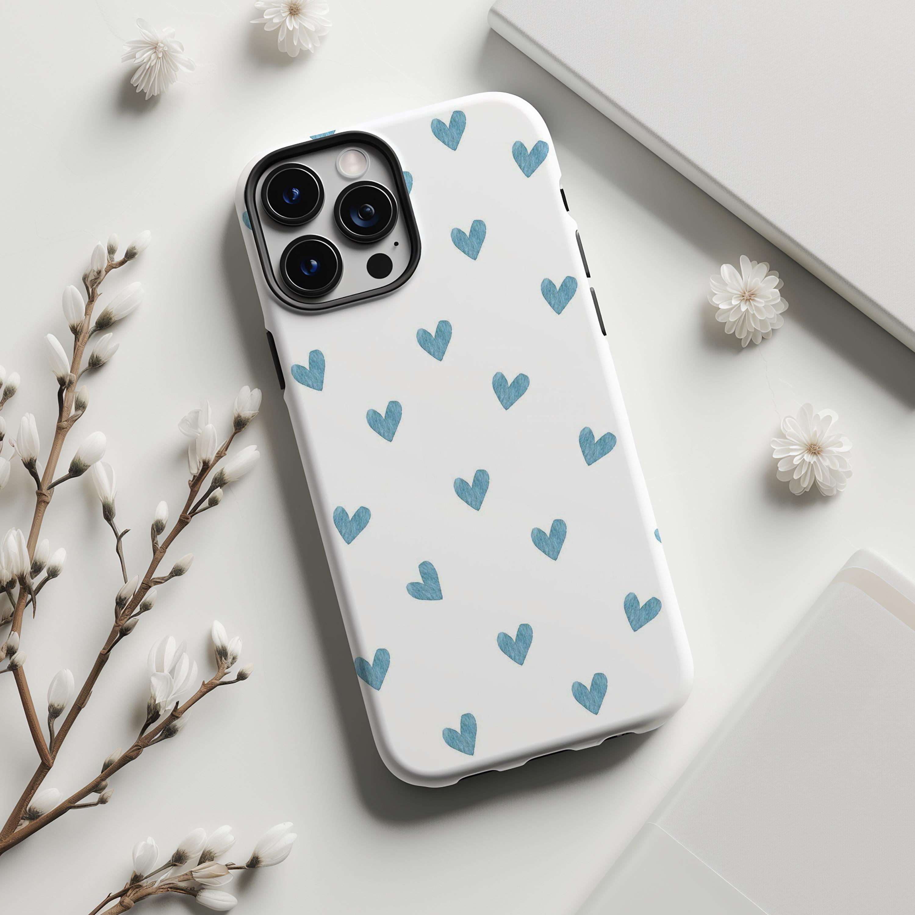 Light Blue Heart Phone Case with Minimal Hand Drawn Love Art 17 through ...