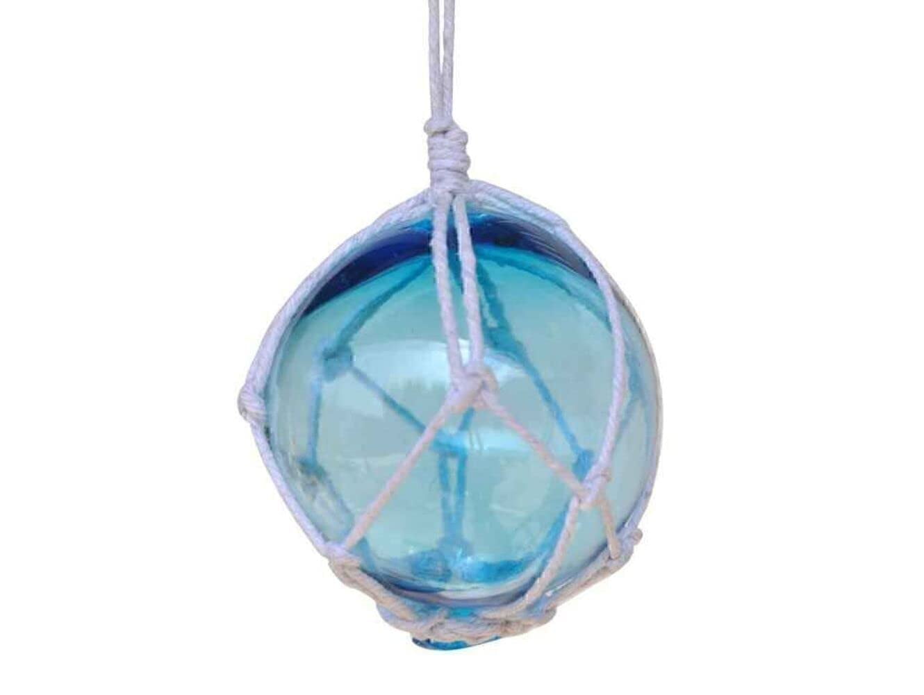 Handcrafted Nautical Decor Light Blue Japanese Glass Ball with White ...