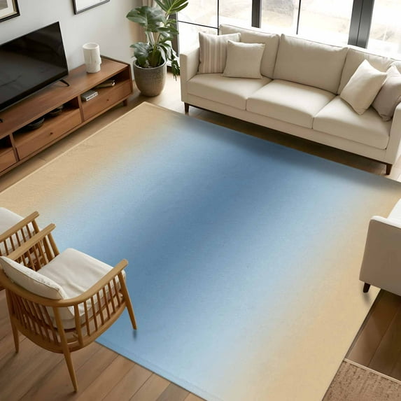Light Blue Khaki Ombre 5x8 Area Rugs, Modern Abstract Art Gradient Non ...