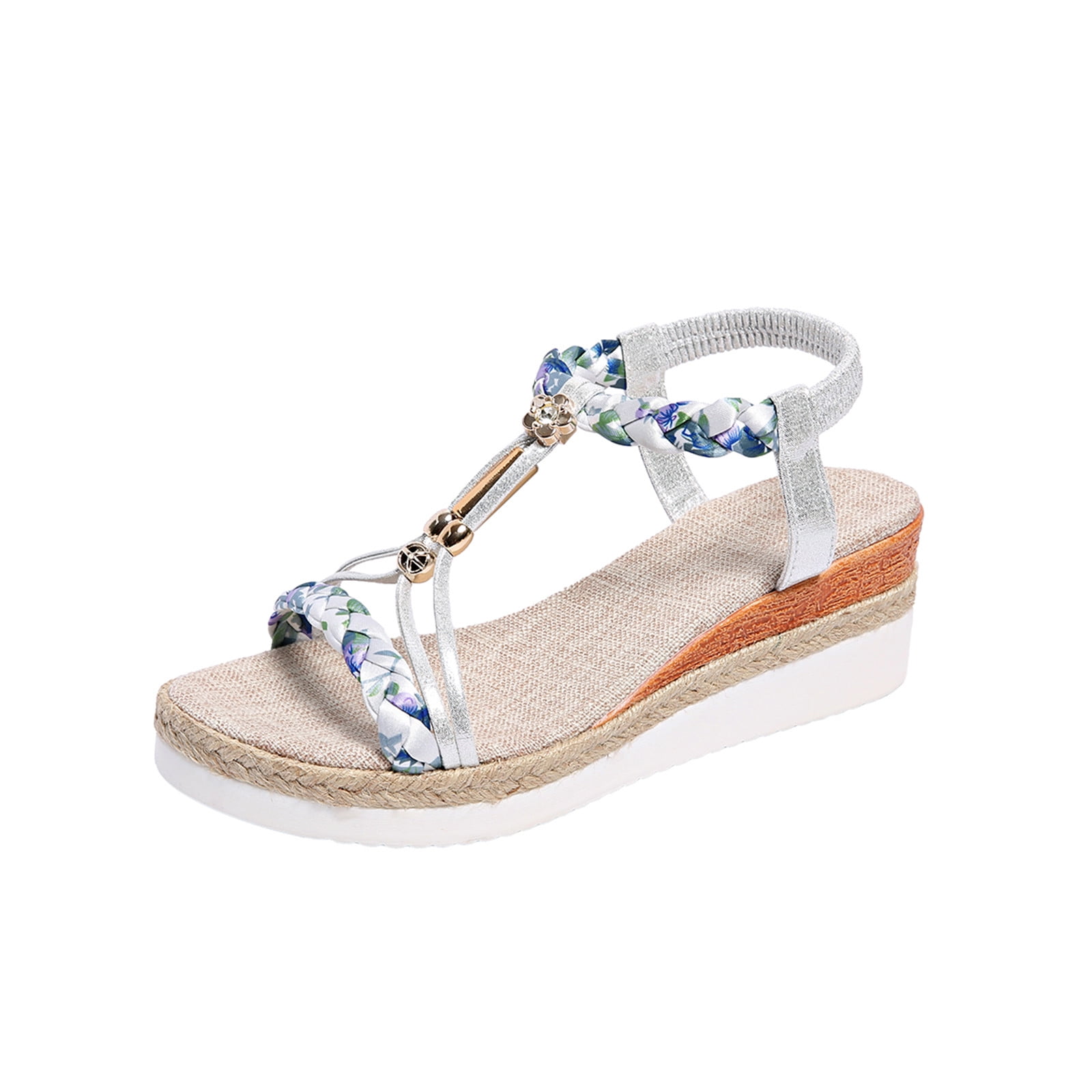 Light Blue Ladies Casual Sandals With Circular Toe And 2.4 Inch Heel ...